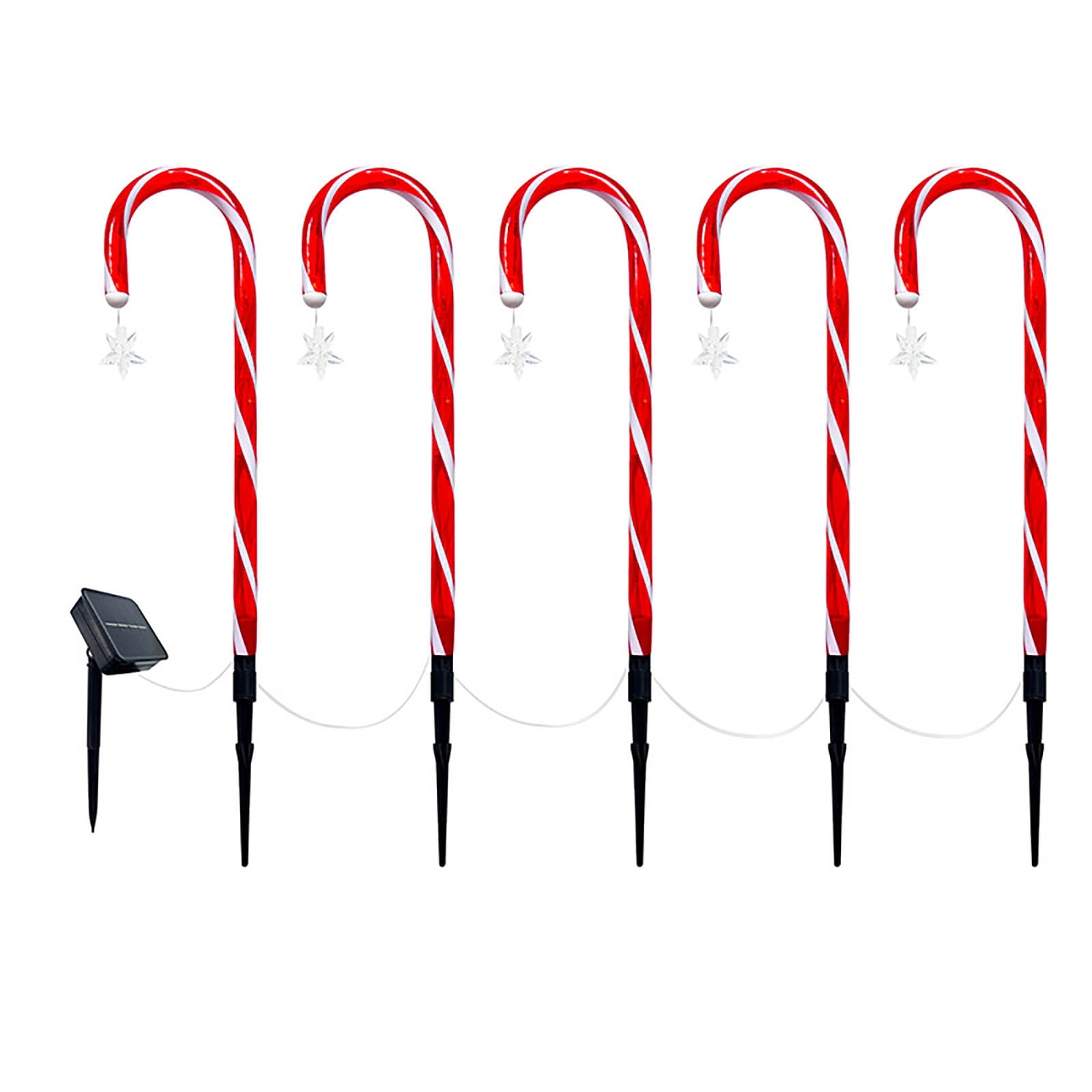 Solar Powered Christmas Candy Cane Lights with Star - Festive Decor ...