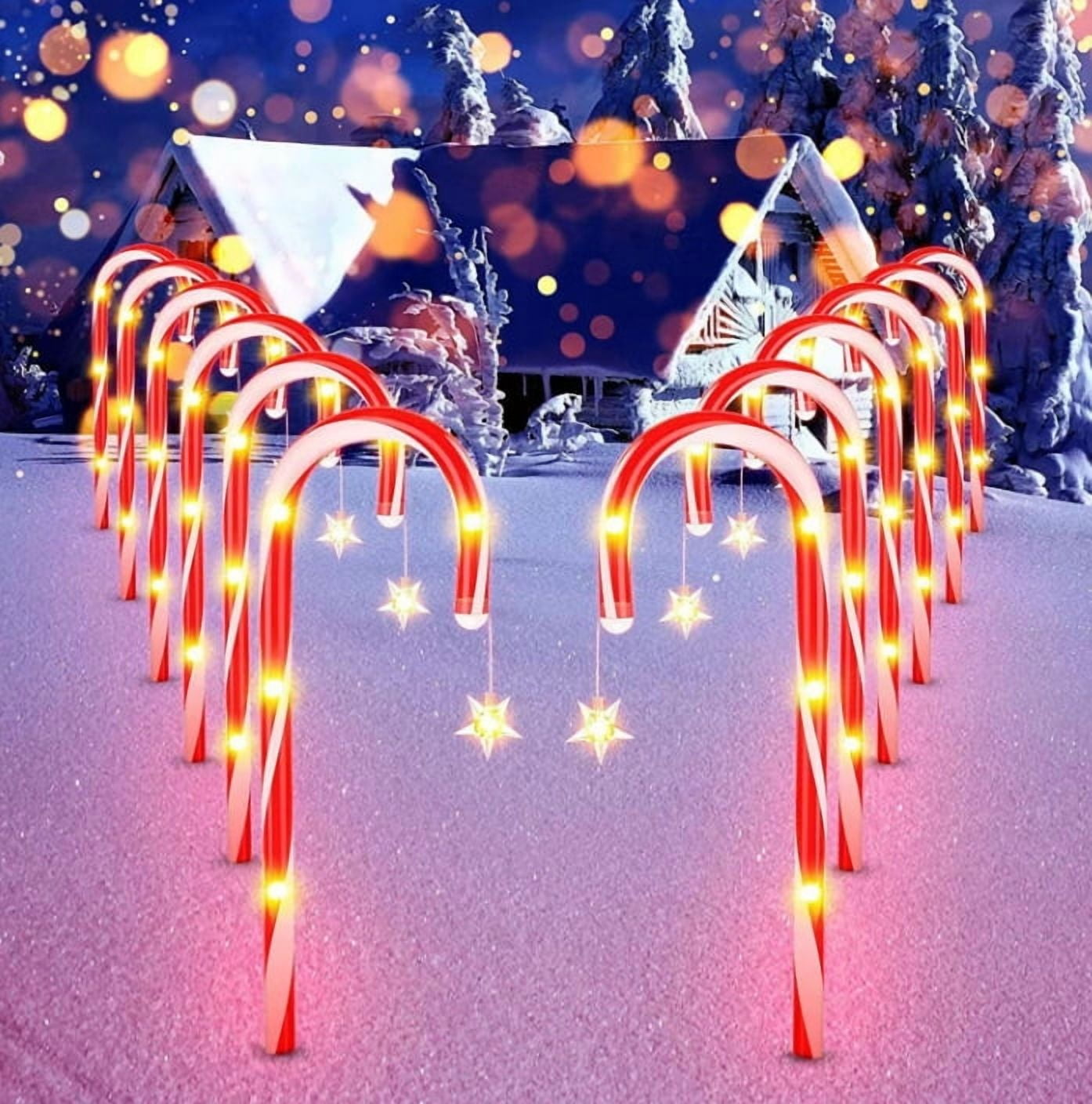 Solar-Powered Christmas Candy Cane Pathway Lights - 10PCS Festive ...