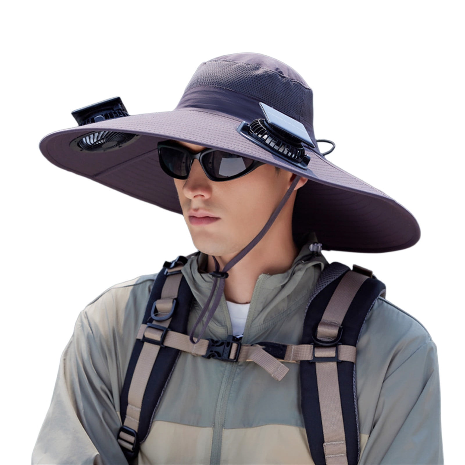 Solar-Powered Cooling Fan Hat for Outdoor Activities, Wide Brim Sun ...
