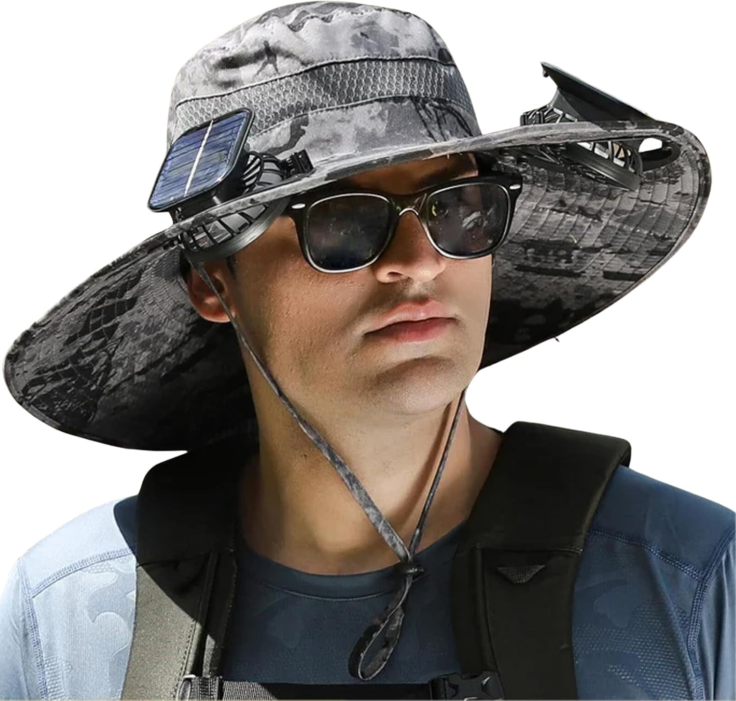 Solar Powered Cooling Hat for Men,Outdoor Wide Brim Sun with 2 Fan ...