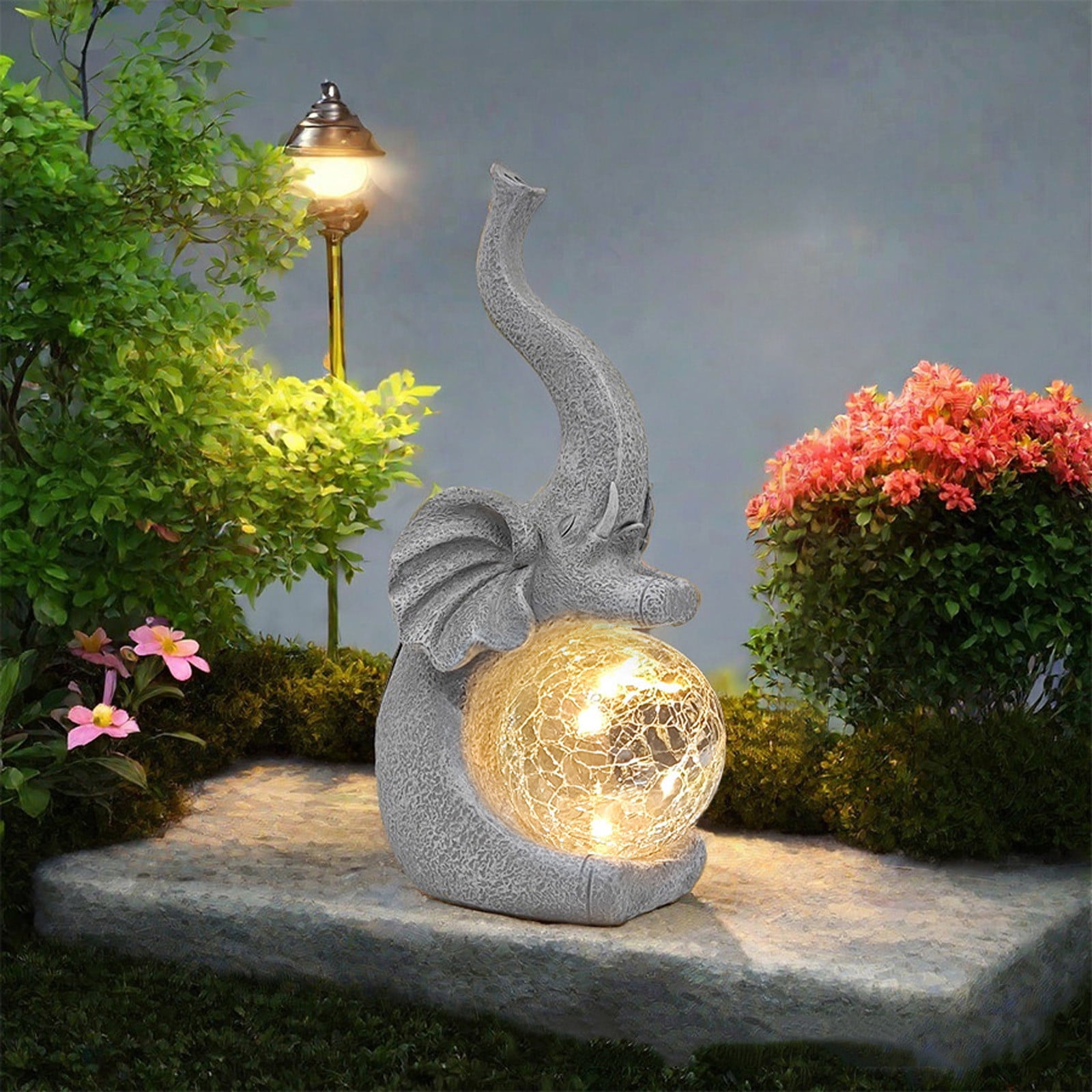 Solar-Powered Crystal Ball Elephant Light: Enchanting Outdoor Garden ...