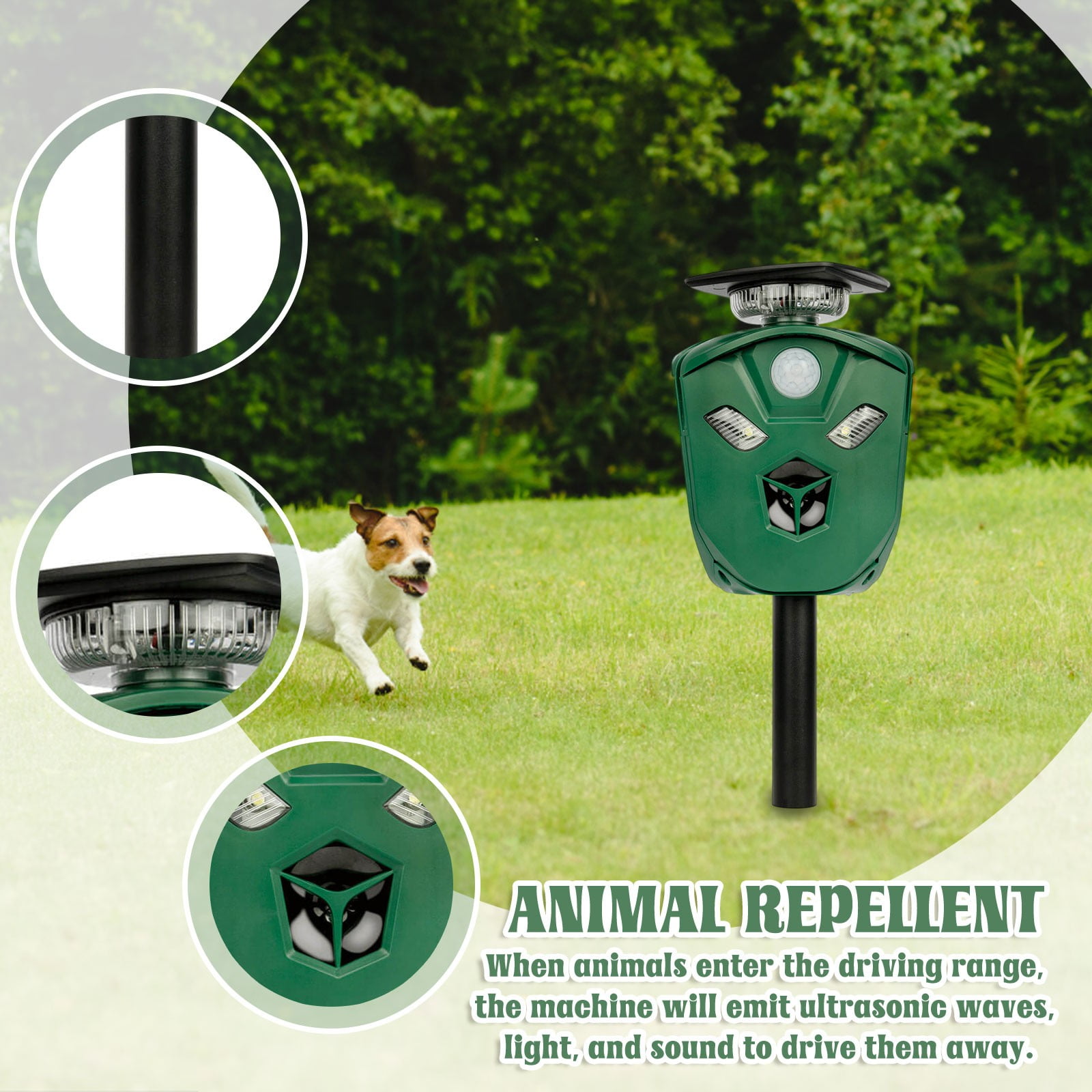 Solar Powered Deer Repellent Device with PIR Motion Sensor and Strobe ...