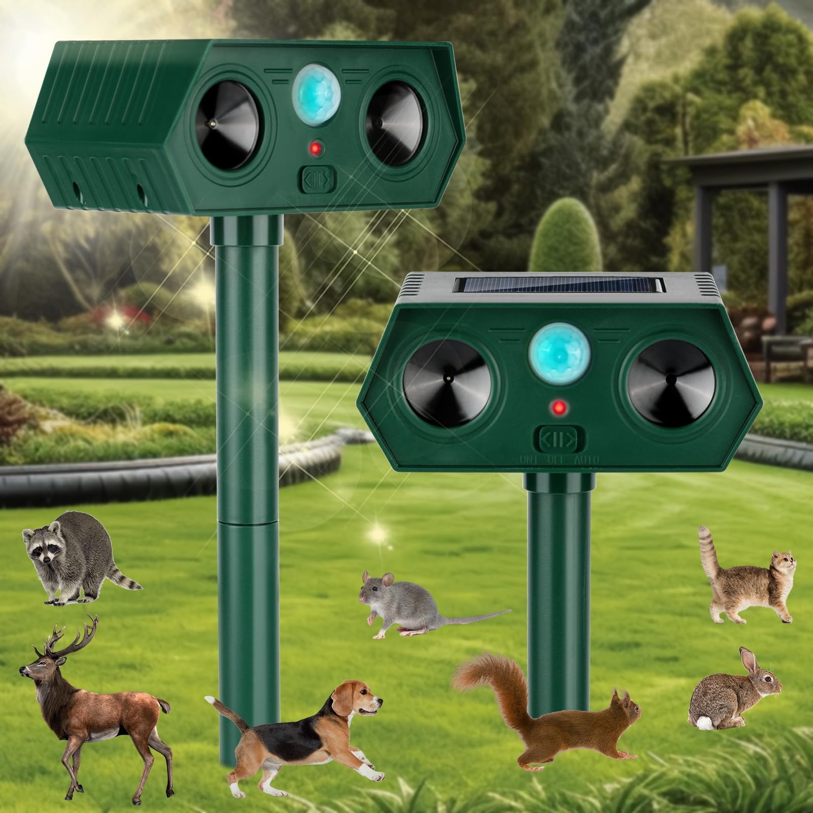 Solar Powered Deterrent,2Pcs Ultrasonic Cat Deterrent, with Motion ...