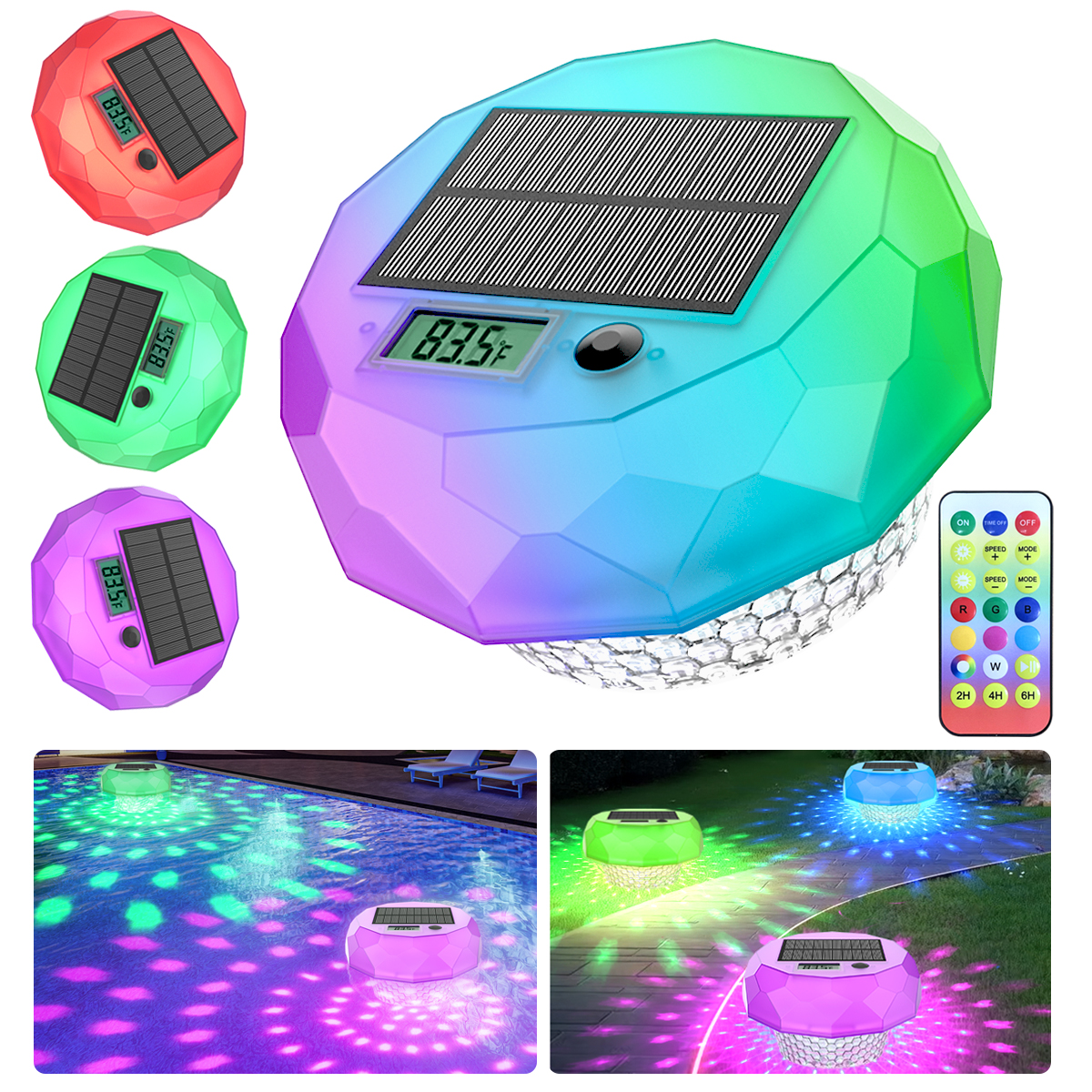 Solar Pool Lights Digital Thermometer with RGB Color Changing LED Easy ...