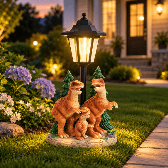 Solar Powered Dinosaur Garden Statue Lamp with Tyrannosaurus Rex Family ...