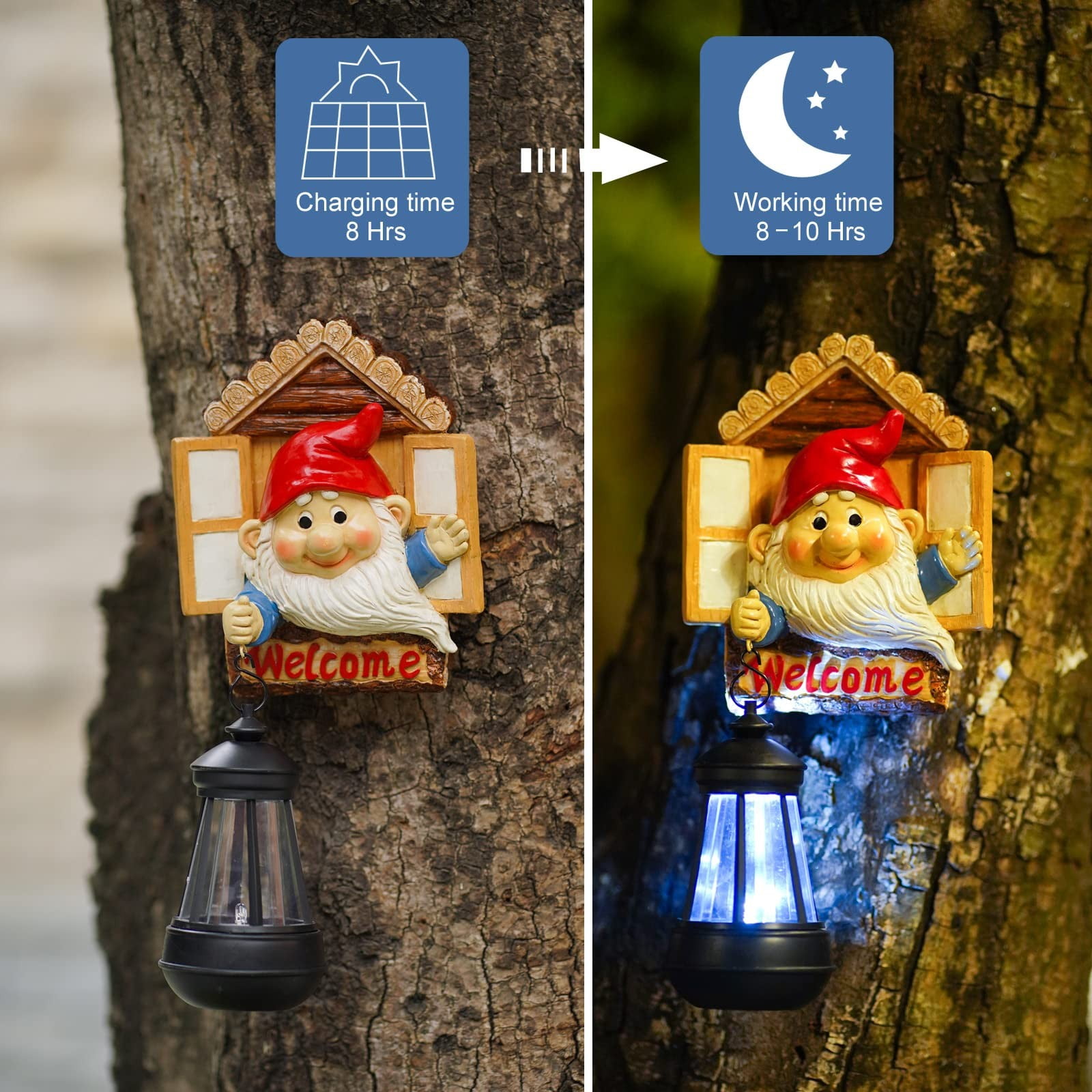 Solar Powered Dwarf Outdoor Decoration - Outdoor Tree Man Sculpture ...