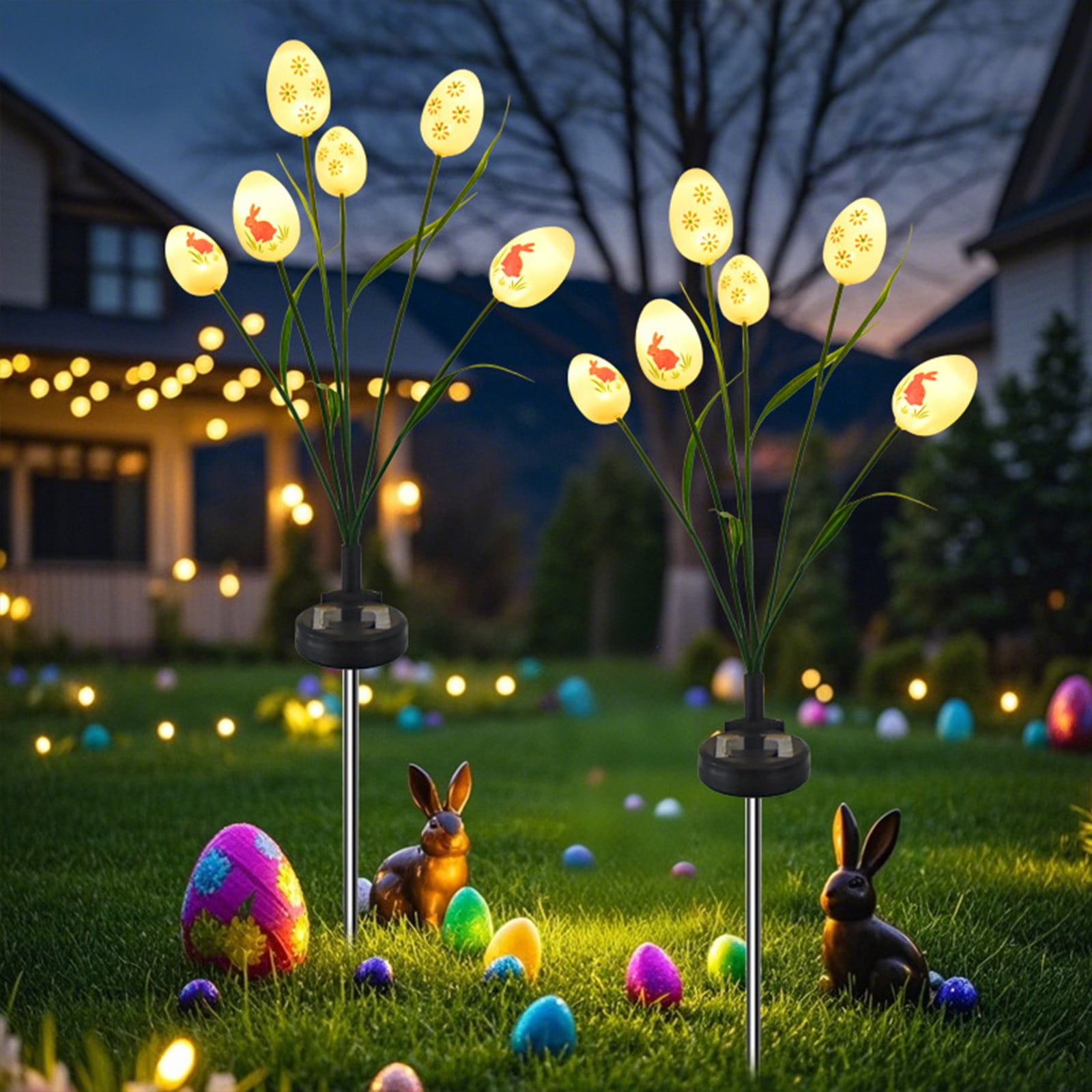 Solar Powered Easter Egg Lights with Bunny Pattern Waterproof Outdoor ...