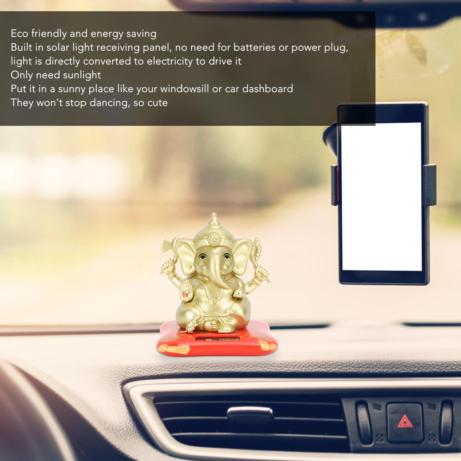 Solar Powered Elephant Car Bobble Head, Lucky Decorative Figurine For ...
