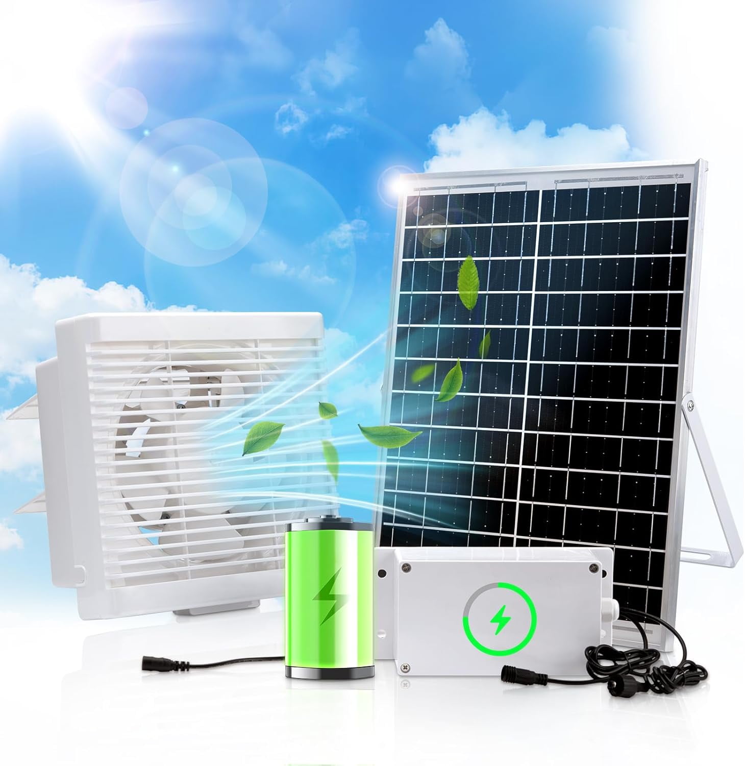 Solar Powered Exhaust Fan for Greenhouse w Battery, 25W Solar Fan Kits ...