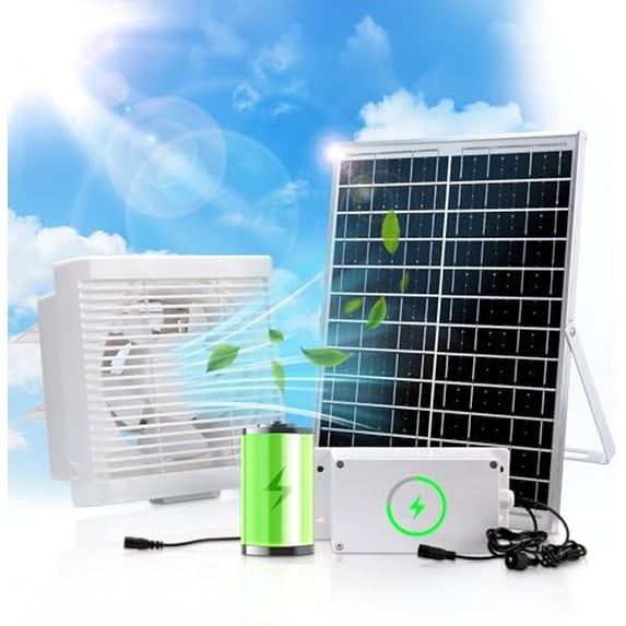 Solar Powered Exhaust Fan w Battery 25W Solar Panel Powered 9.3 Inch ...