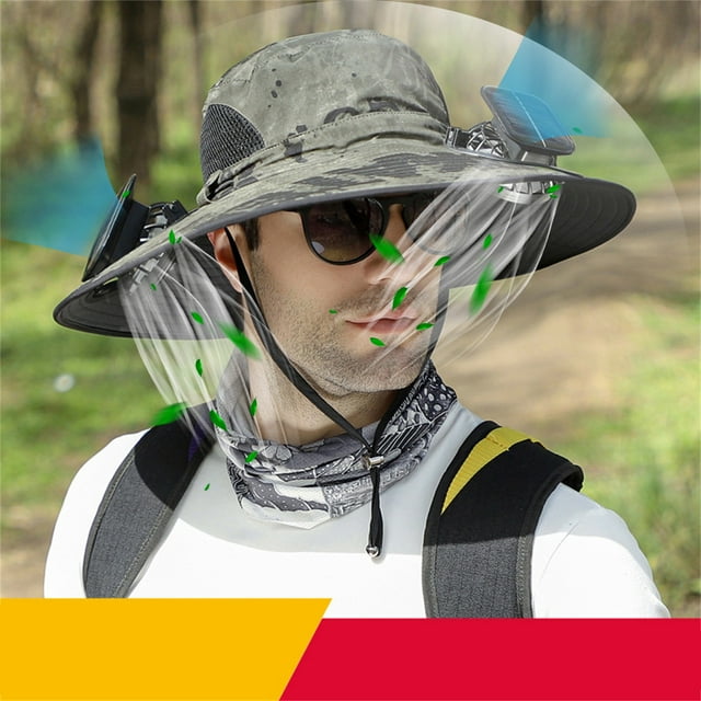 Solar Powered Fan Hat - Mens Sun Fishing Hat with Fan Built In - Wide ...