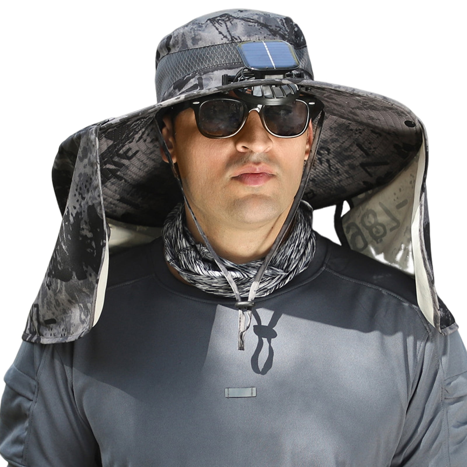 Solar Powered Fan Hat Solar Fan Hat with Neck Flap Usb Rechargeable Uv ...