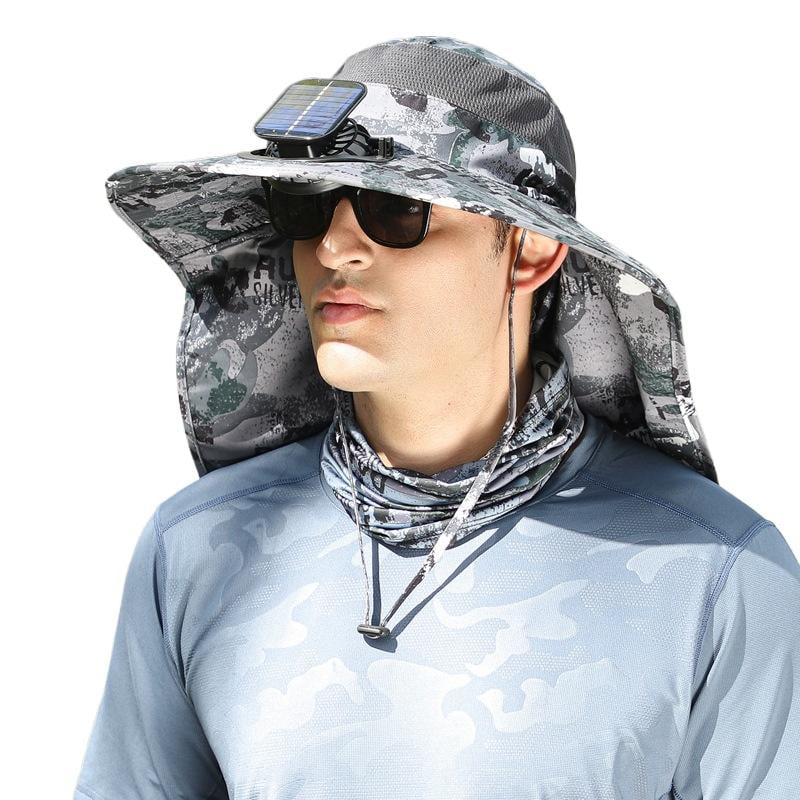 Solar Powered Fan Hat, Wide Brim Mens Sun Hat with Neck Flap, Outdoor ...