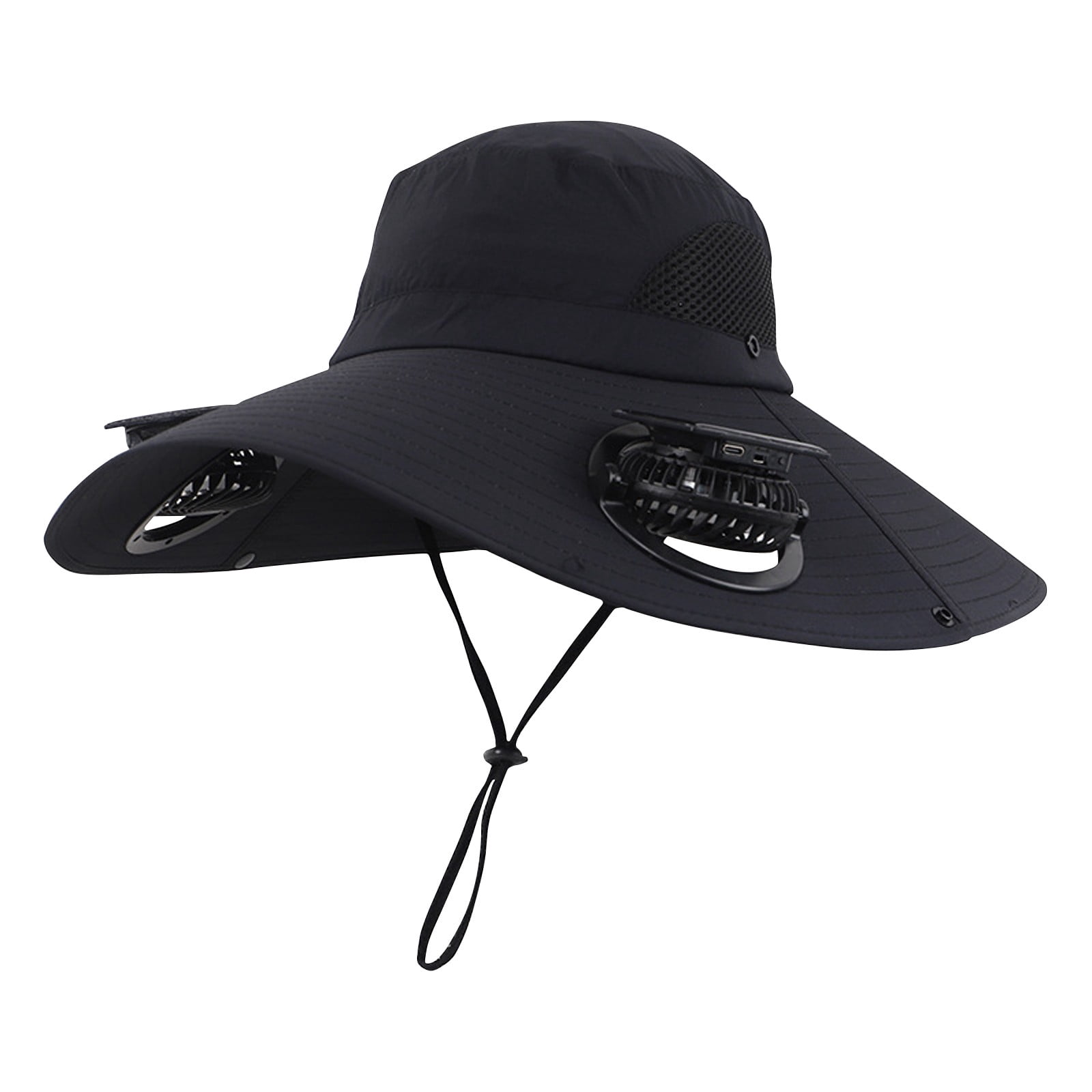 Solar Powered Fan Hat Wide Brim for Outdoor Fishing, Boonie Sun Hat ...