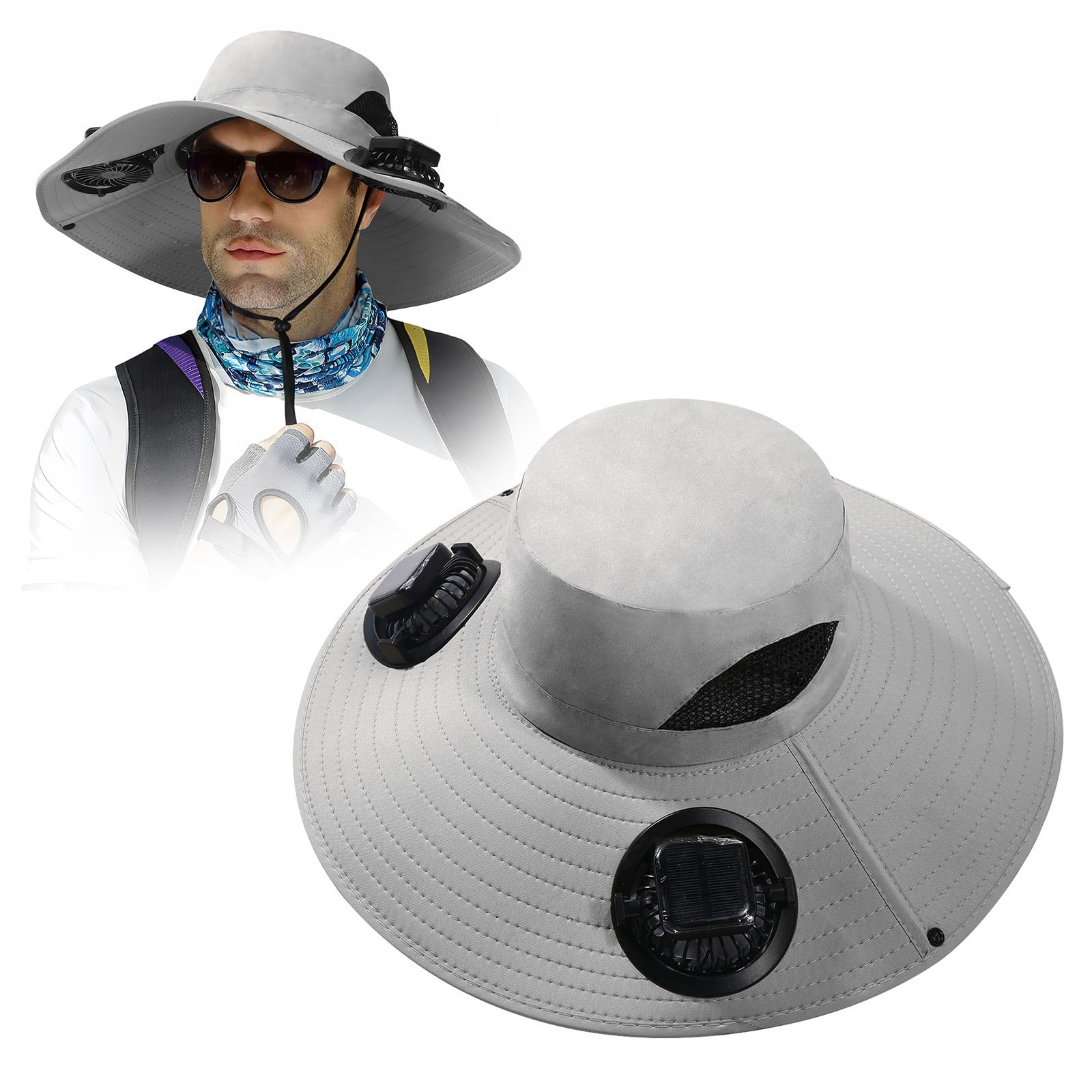 Solar Powered Fan Hat with Wide Brim - UPF 50+ Outdoor Fishing Hat with ...