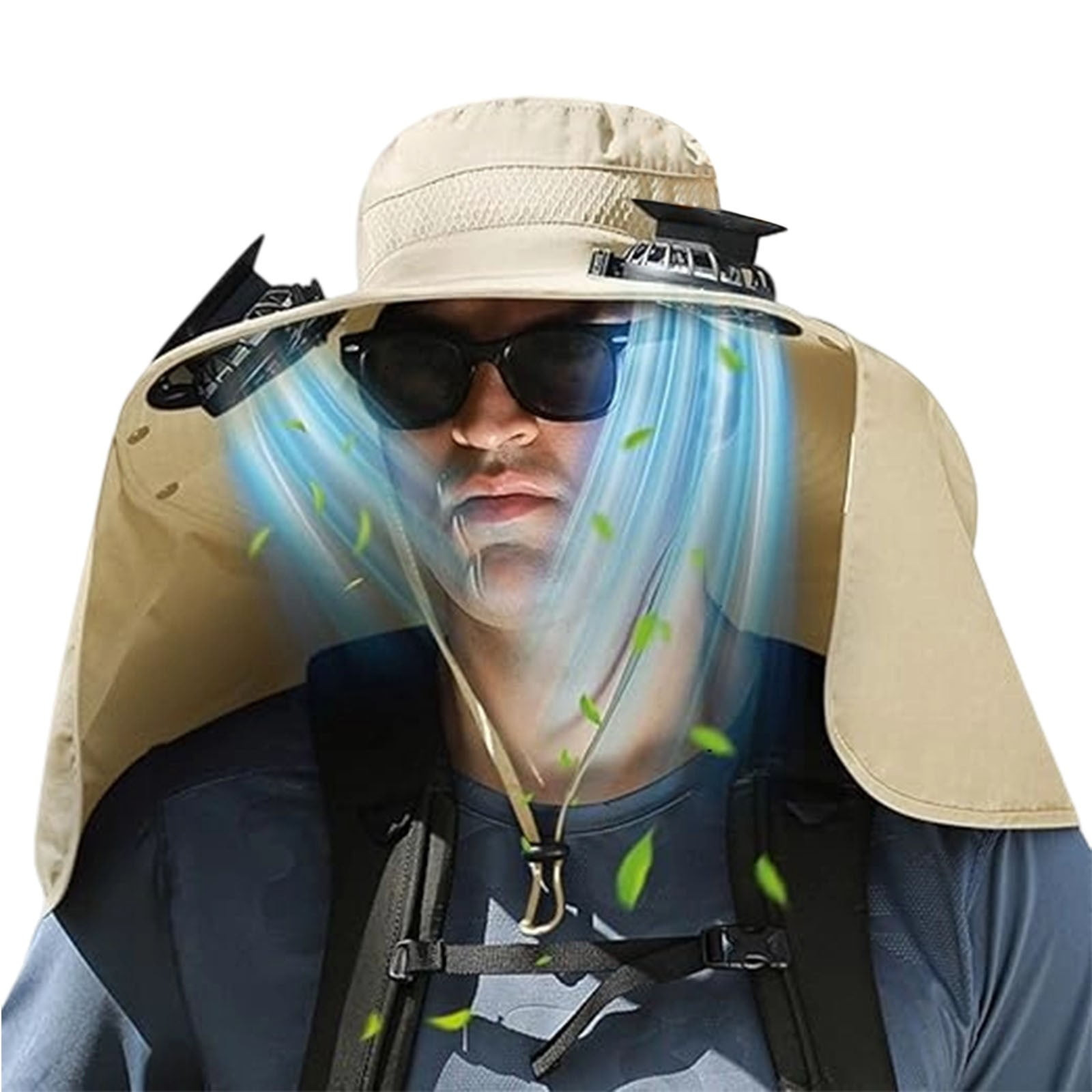Solar Powered Fan Hat with Wide Brim, Outdoor Fishing Sun Hats with 2 ...
