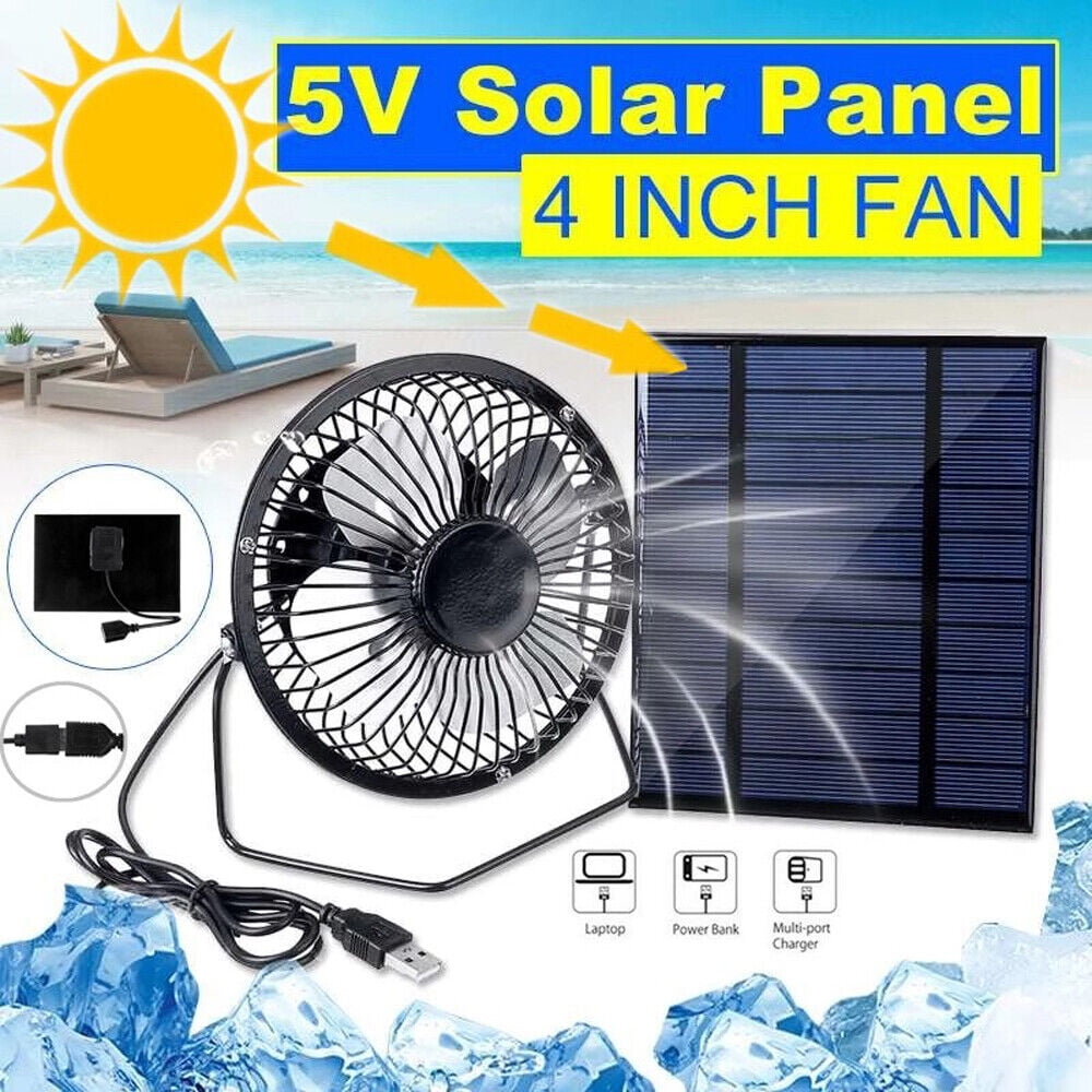 Solar Powered Fan Portable Mini Ventilator Greenhouse Pet Dog Chicken ...