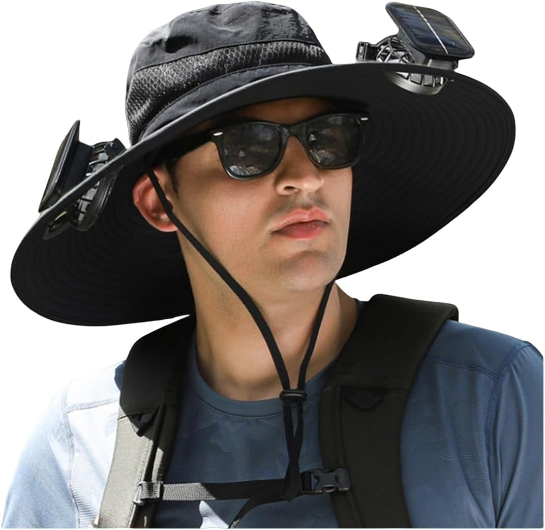 Solar Powered FanHat, Solar Fan Hat with Fans Solar Power, Outdoor Wide ...
