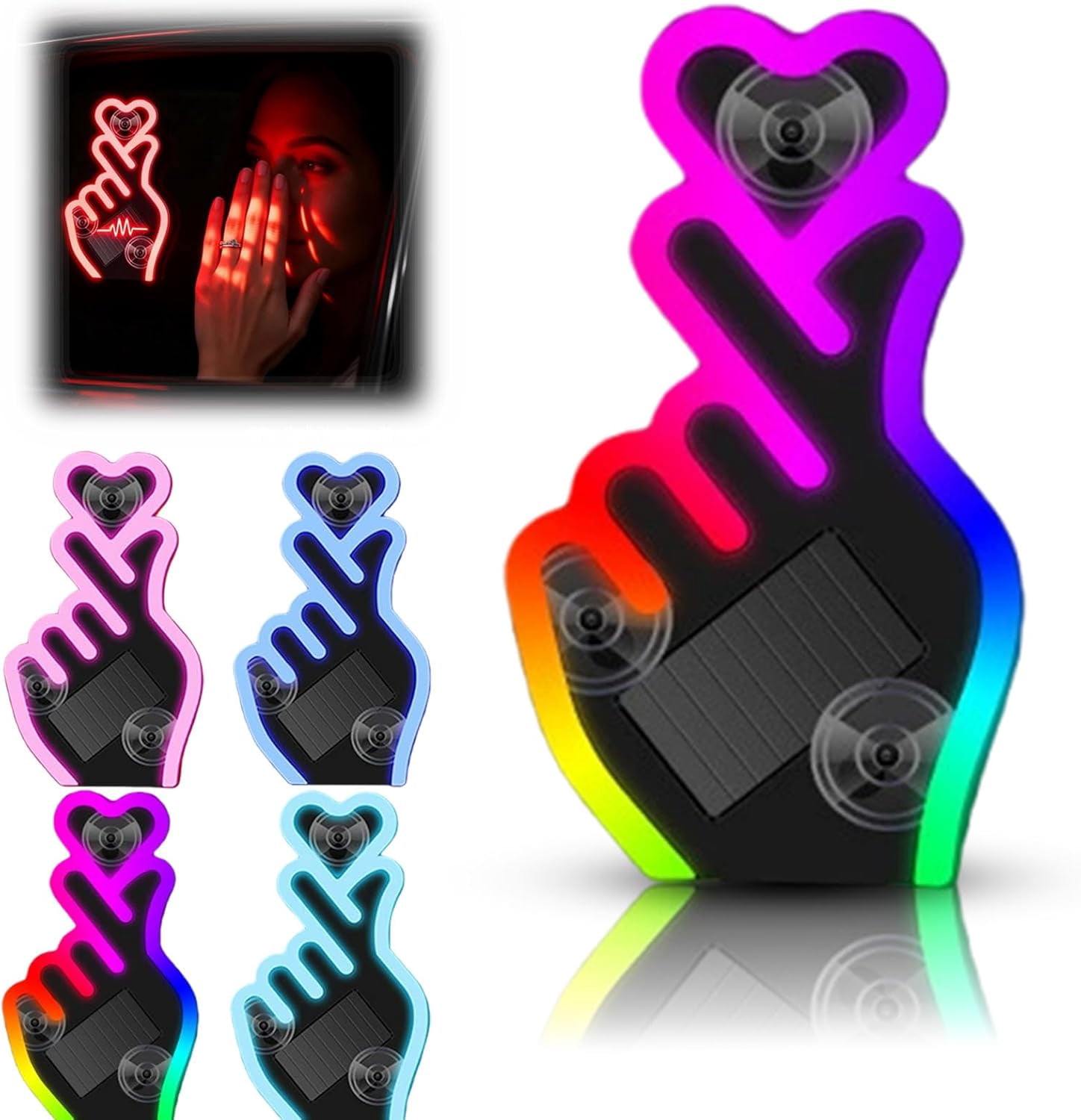 Solar-Powered Finger Heart Car Window Light, Solar Powered Wireless LED ...