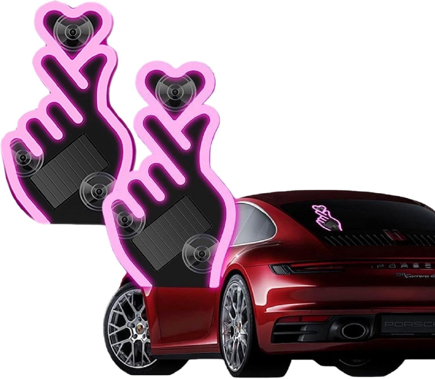 Solar-Powered Finger Heart Car Window Light, Solar Powered Wireless LED ...
