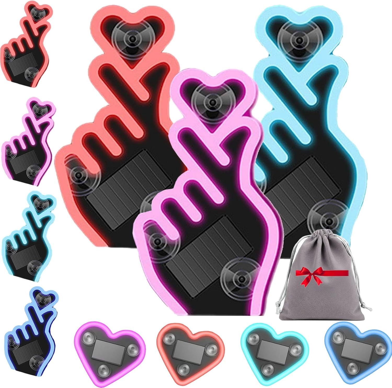 Solar-Powered Finger Heart Car Window Light - Solar Powered Wireless ...