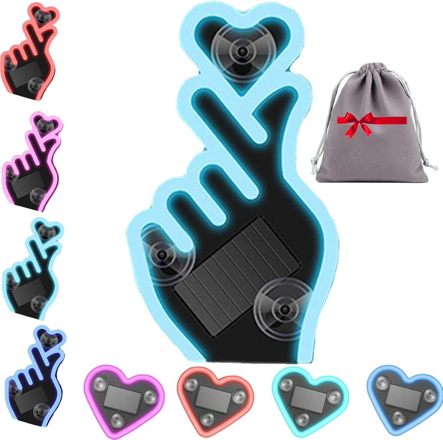 Solar-Powered Finger Heart Car Window Light - Solar Powered Wireless ...