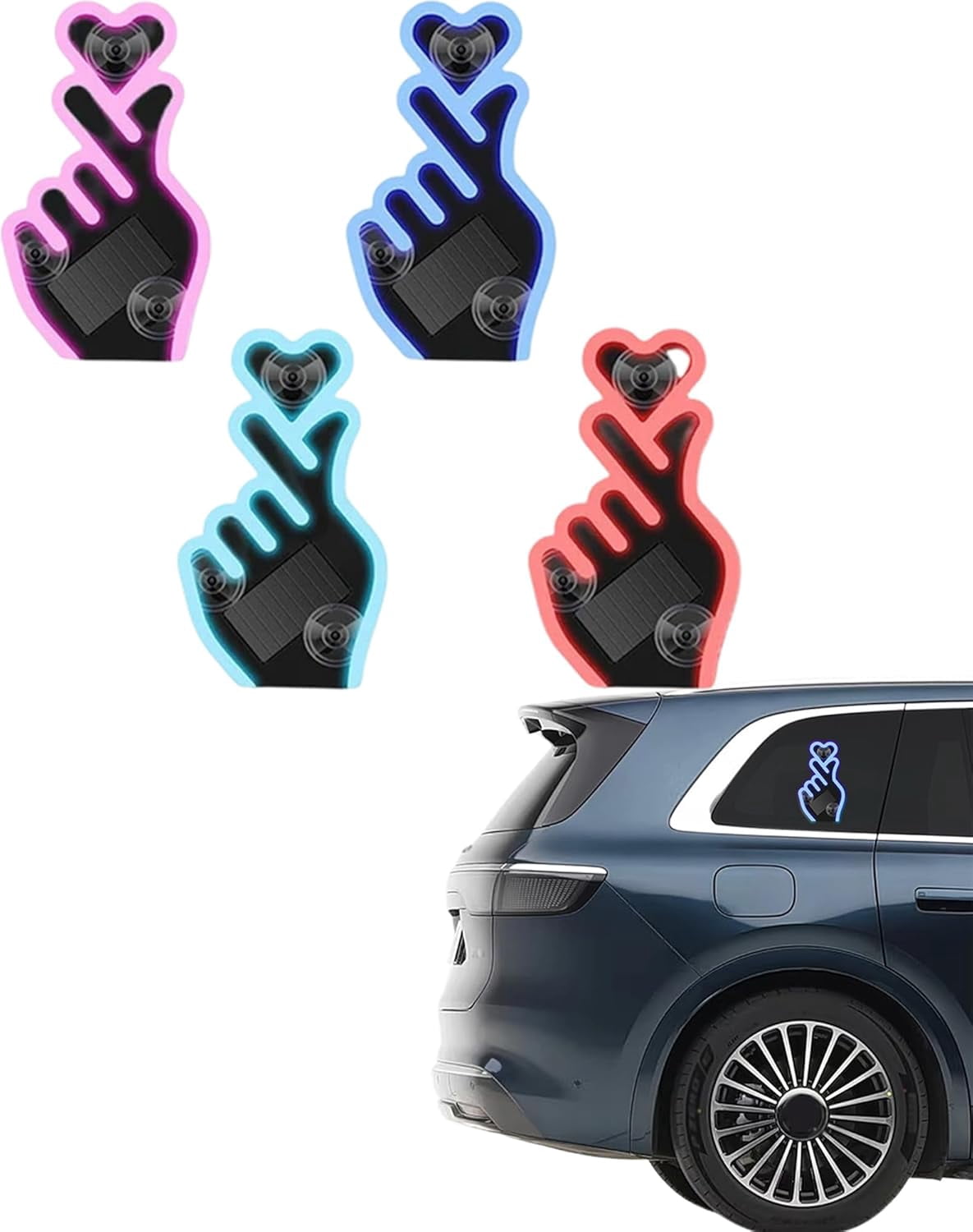 Solar-Powered Finger Heart Car Window Light - Solar Powered Wireless ...