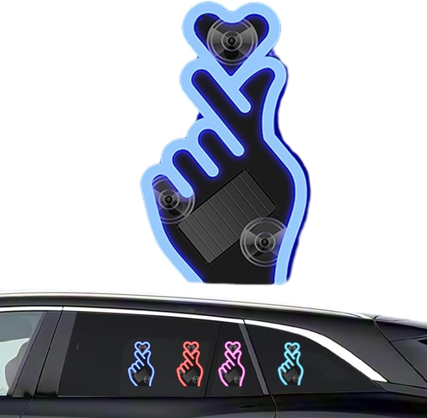 Solar-Powered Finger Heart Car Window Light, Solar Powered Wireless Led ...