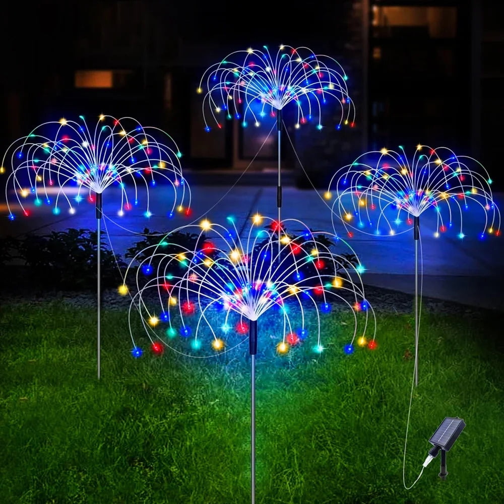 Solar Powered Fireworks String Lights 90/150 LED Waterproof Outdoor ...