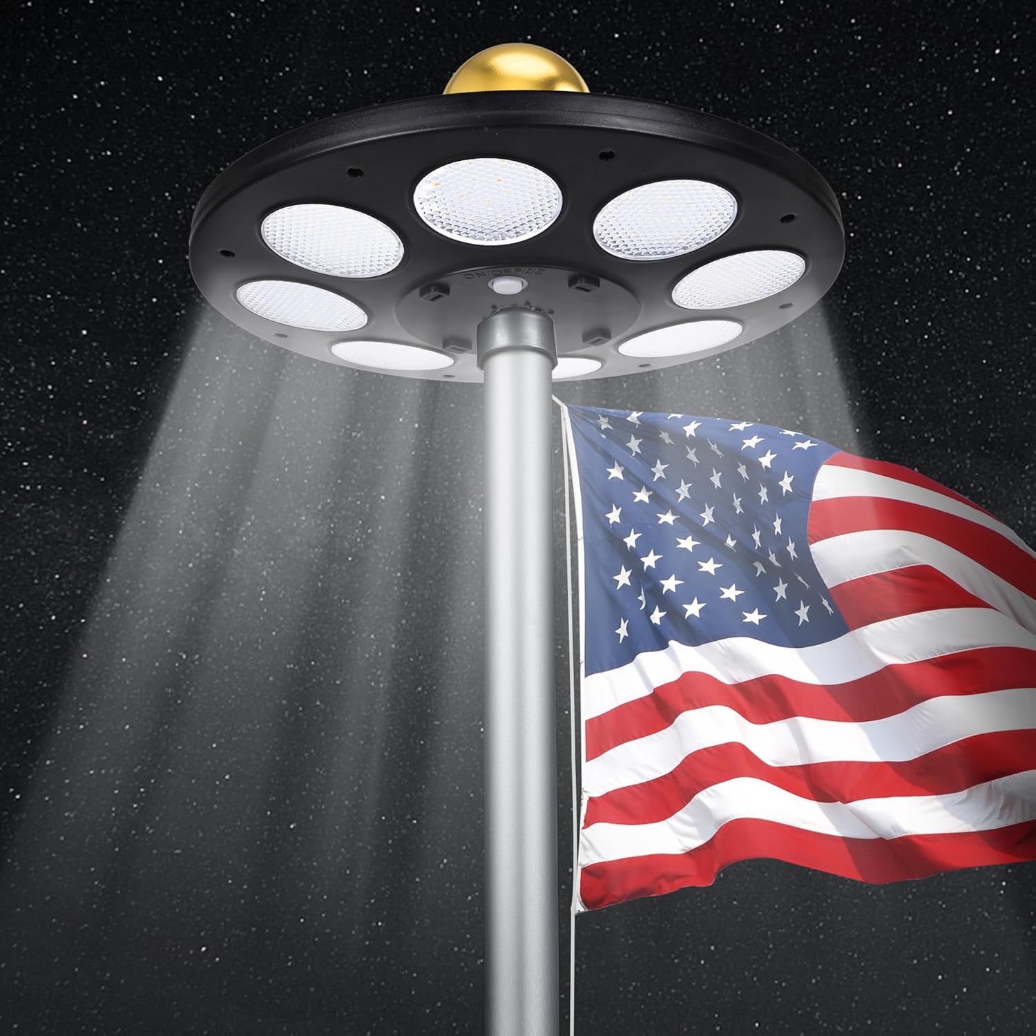 Solar Powered Flagpole LED Light, 136 LED 10000 Hour Lifespan Black ...