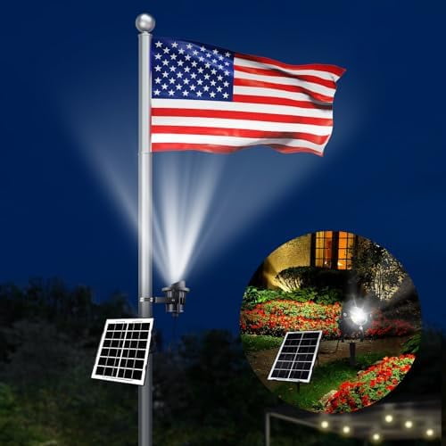 Solar Powered Flagpole Light 1000 Lumen Aluminum LED Flag Light 2" to 6 ...