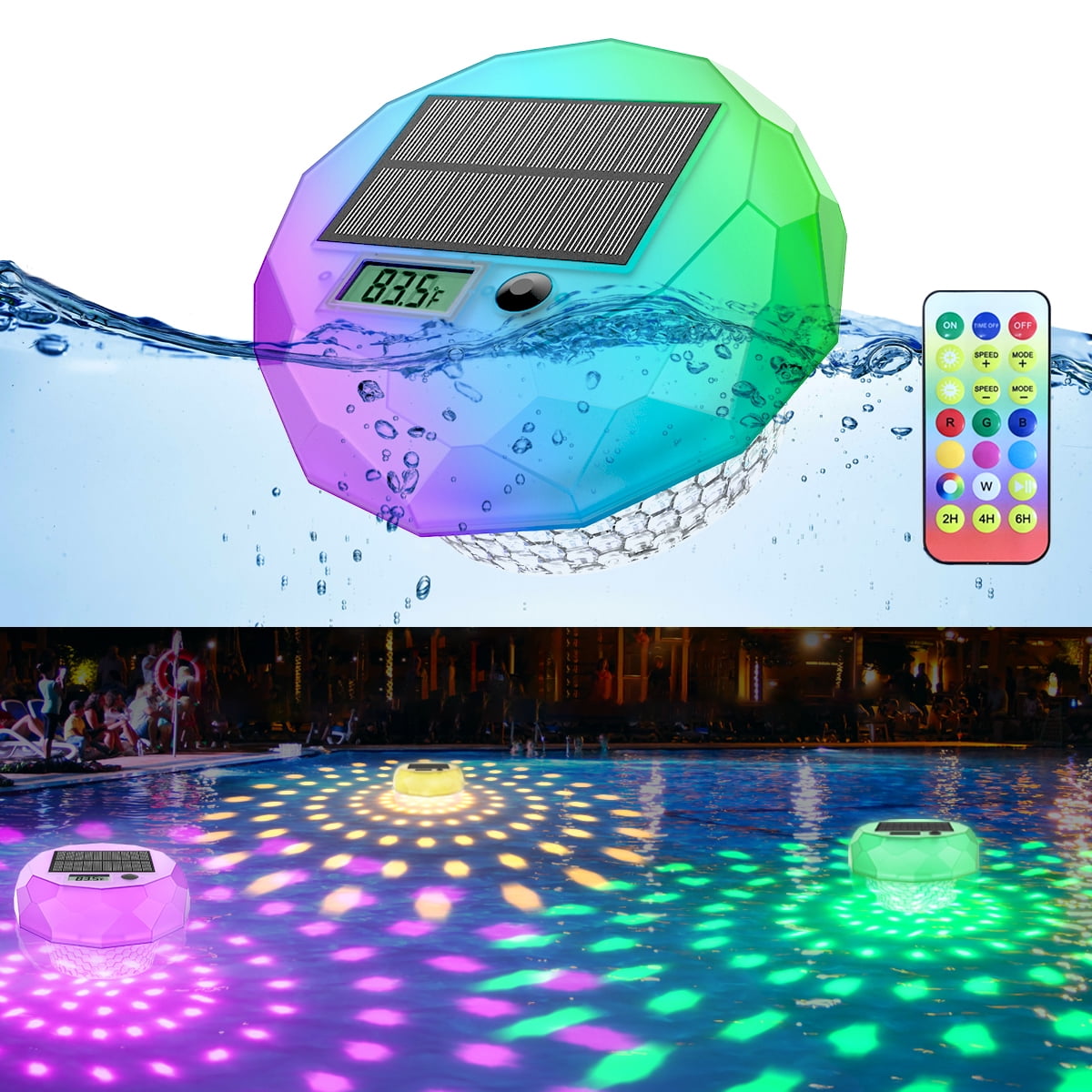 Solar Powered Floating Digital Pool Thermometer RGB LED Lights ...