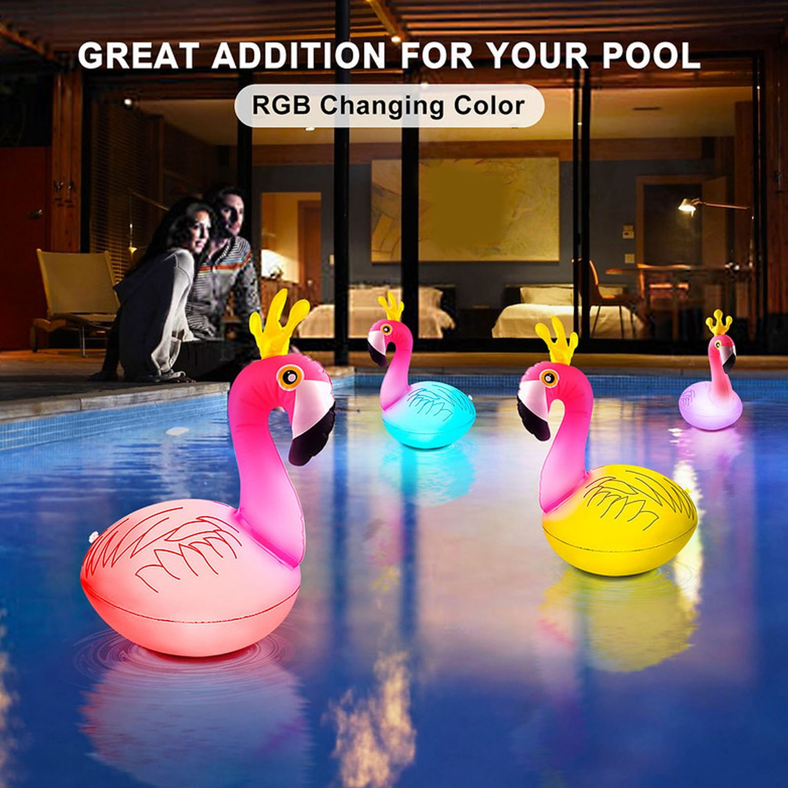 Solar Powered Floating Flamingo Lights, Outdoor Pool Pond Decor, Long ...