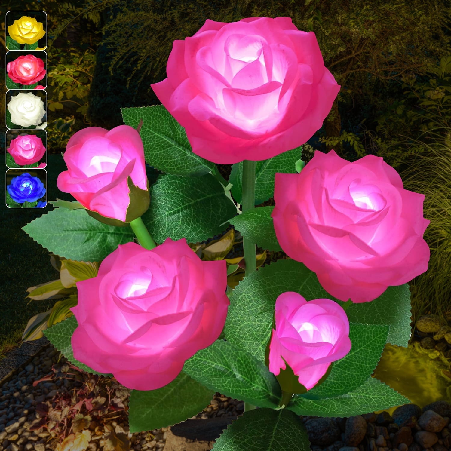 Solar Powered Flower Lights Outdoor, LED Rose Flower Garden Decorative ...