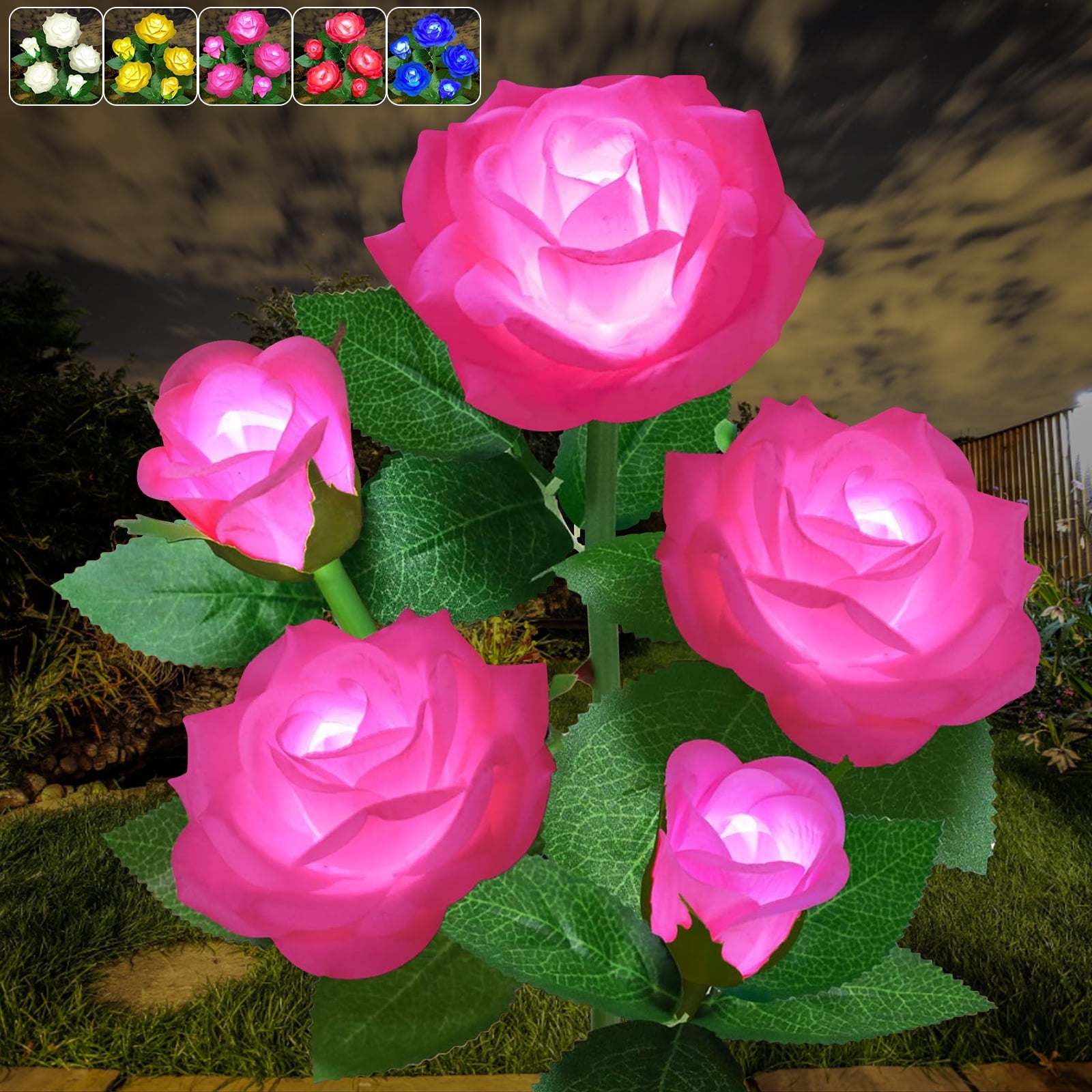 Rirool Solar Powered Flower Lights, LED Rose Garden Stake Lights ...