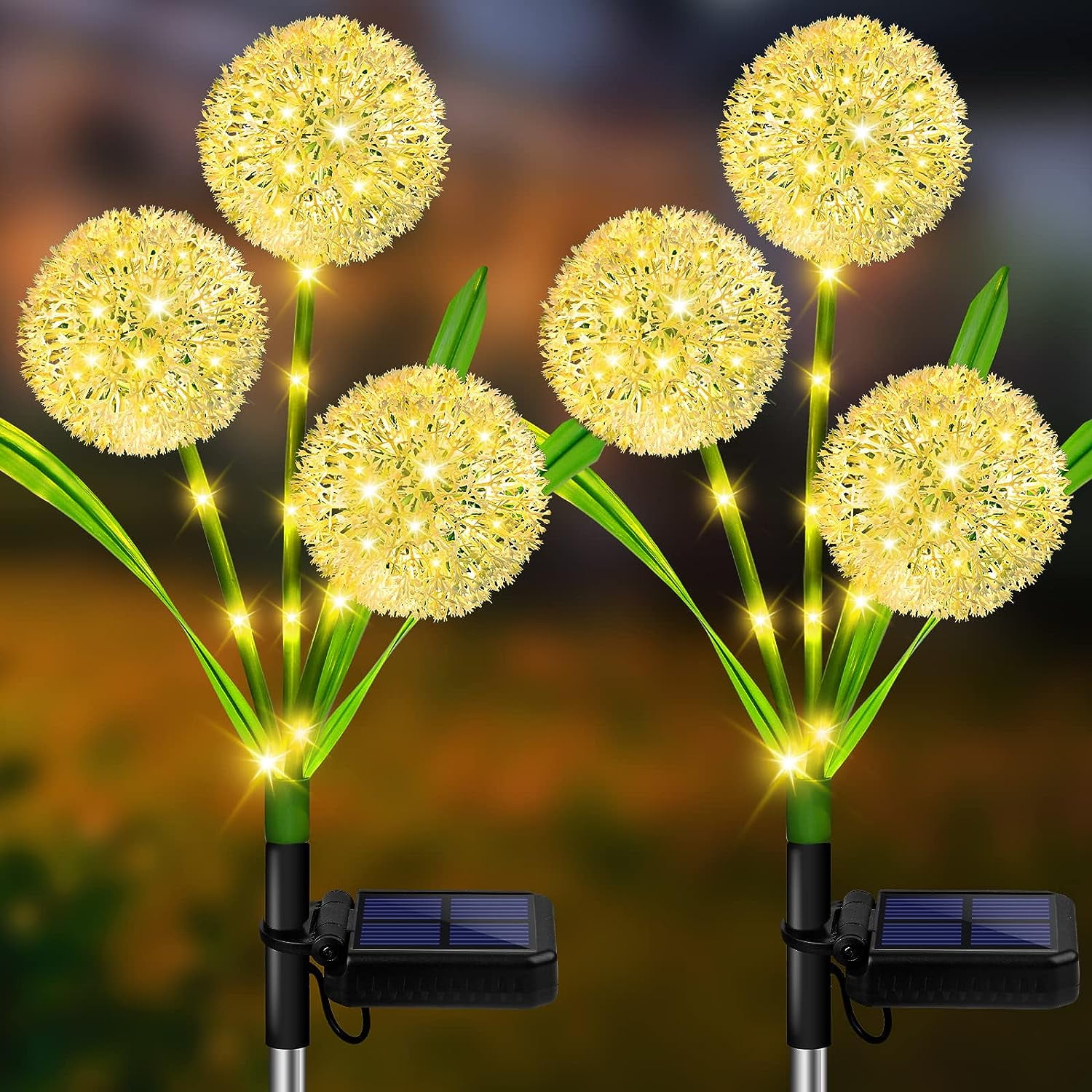 Solar Powered Garden Decorative Lights Outdoor Waterproof LED Fairy Lights Dandelion Lamp for ...