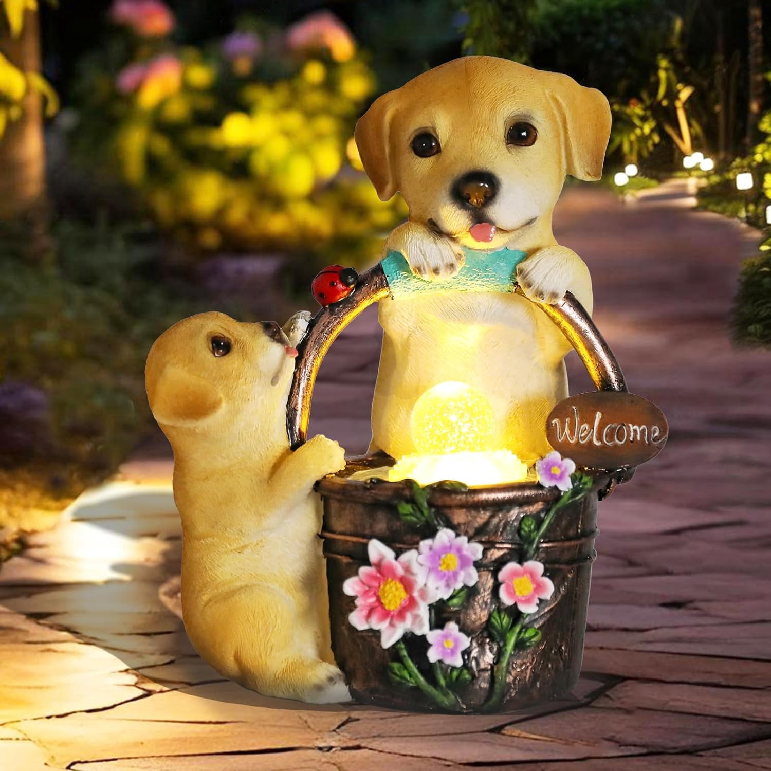 Solar-Powered Garden Dogs With Led Lights，Outdoor Puppy Statues With ...