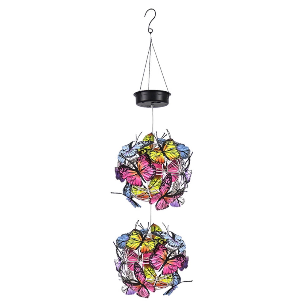 Solar Powered Garden Hanging Lights Mesh Orb with Butterflies ...