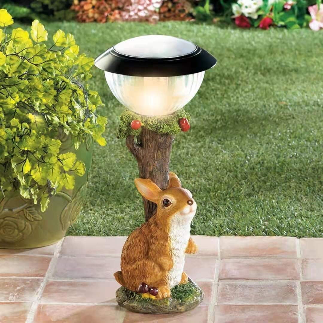 "Finopo Solar Animal Garden Light, Cute Rabbit Statue with LED Lantern ...