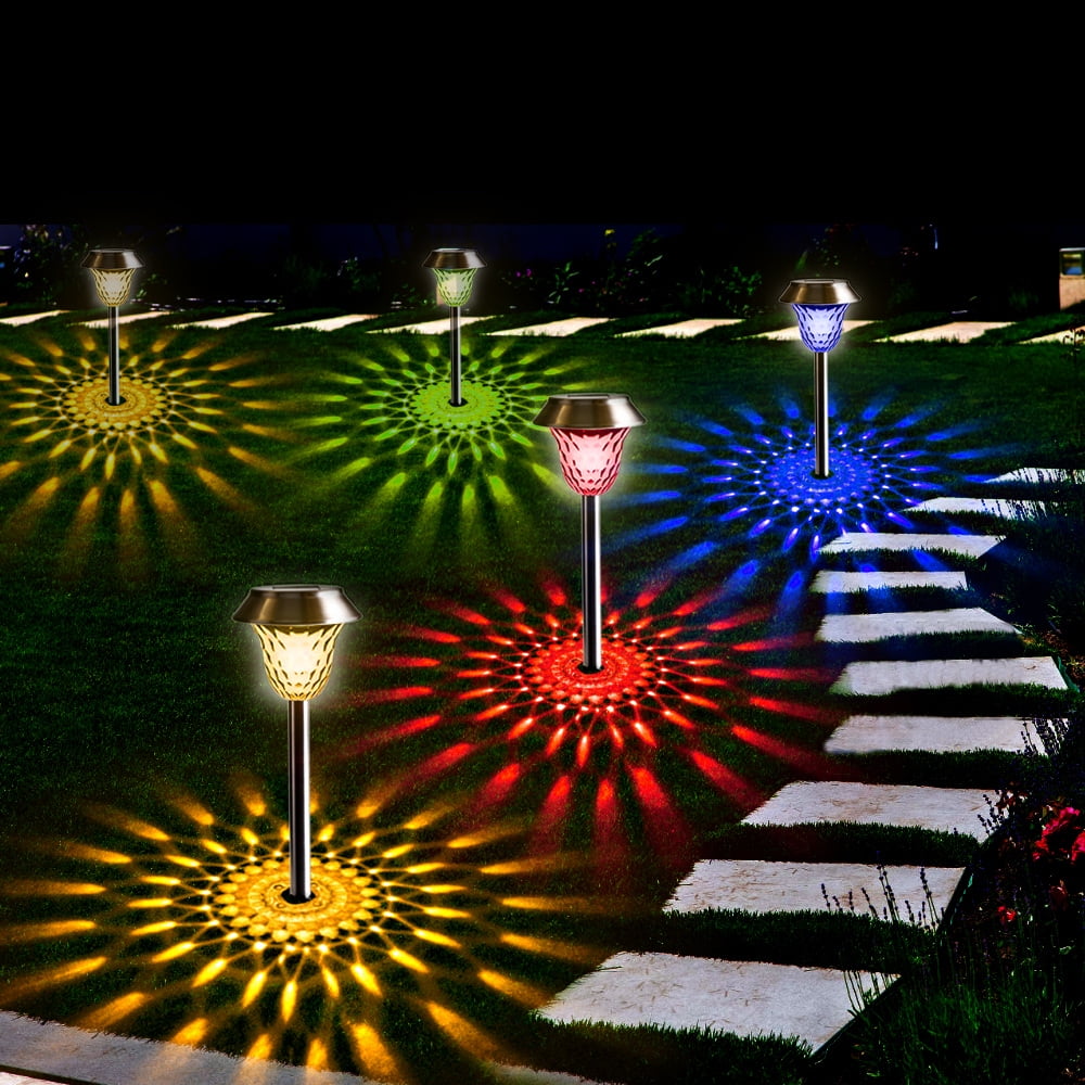 Solar Powered Garden Lawn Lights, 6 Pack LED Stainless Steel Pathway ...