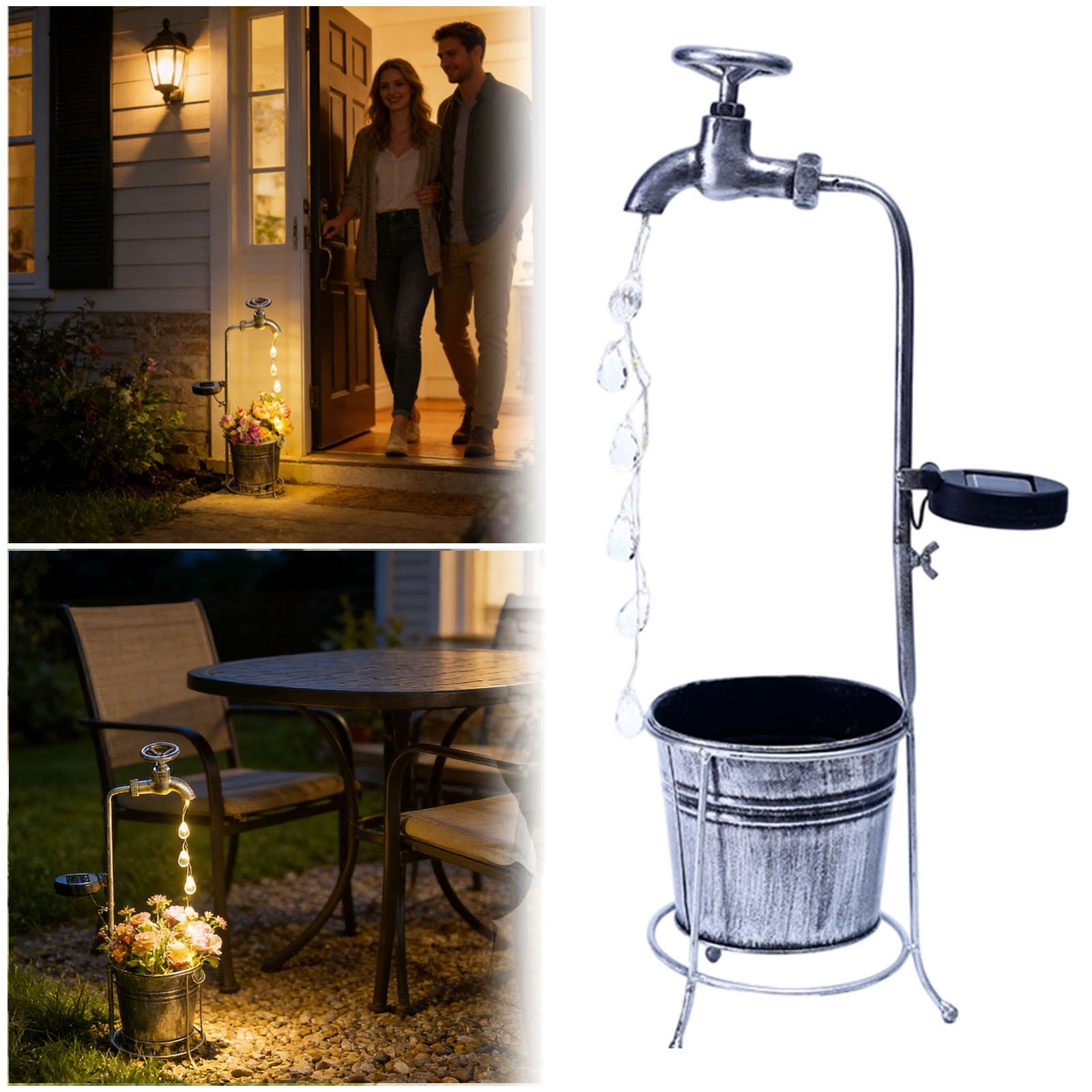 Solar Powered Garden Light With Flower Pot Planter Outdoor Faucet ...