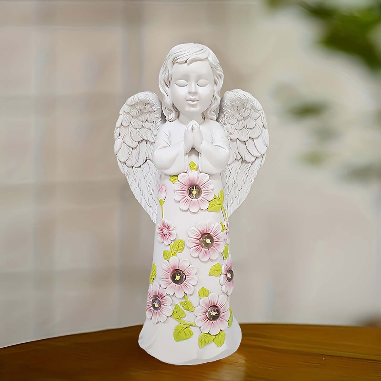 Solar Powered Garden Outdoor Angel Statue with Succulents and 7 LED ...