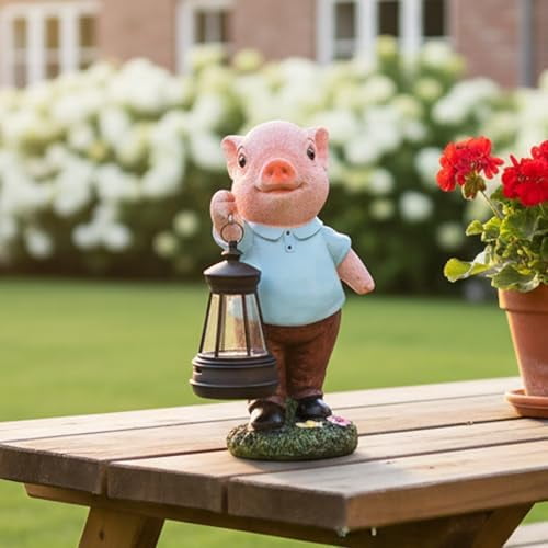 Solar Powered Garden Pig Statue - Charming Outdoor Decor Solar Lamp ...