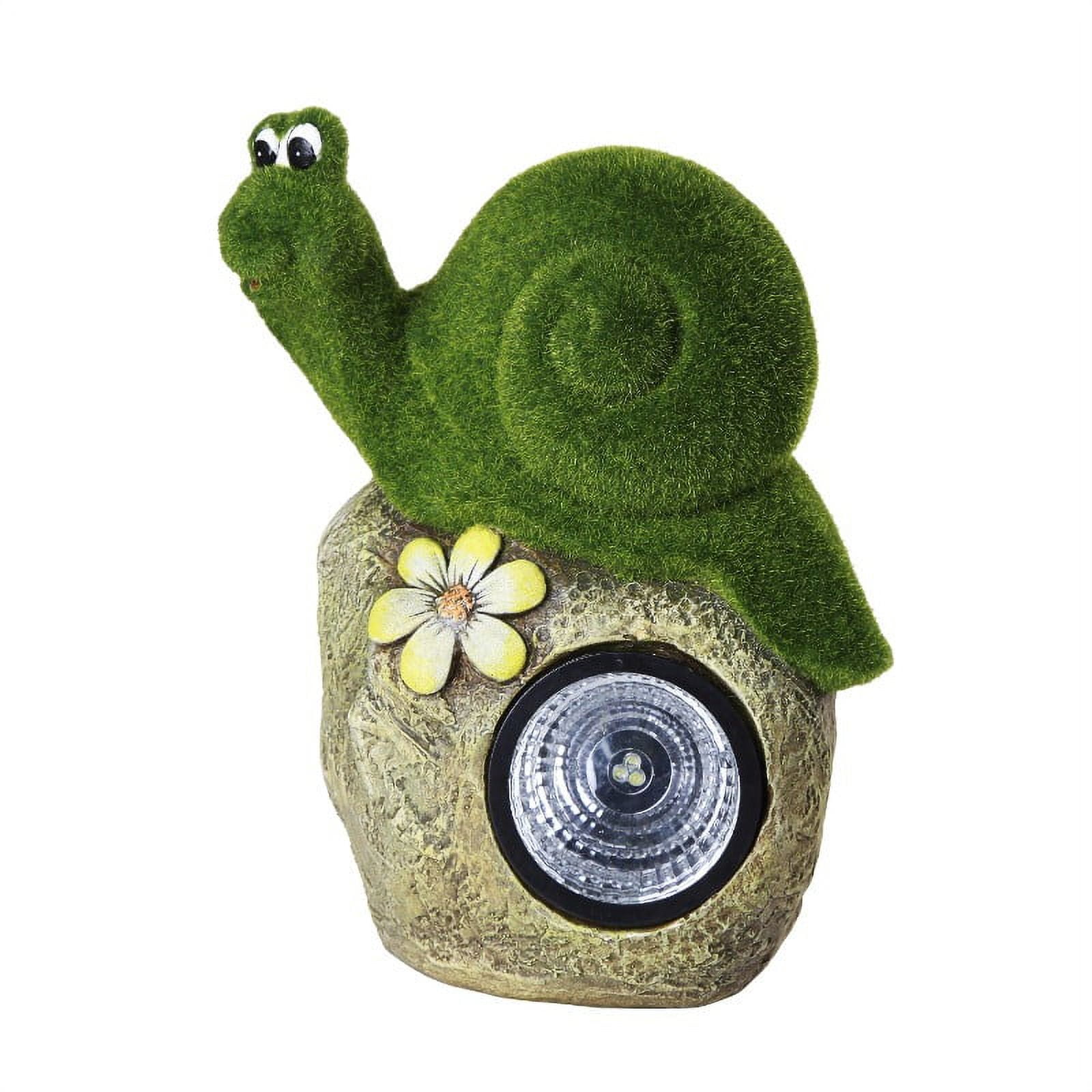 Solar Powered Garden Snail On Rock Sculpture in Flocked Artificial ...