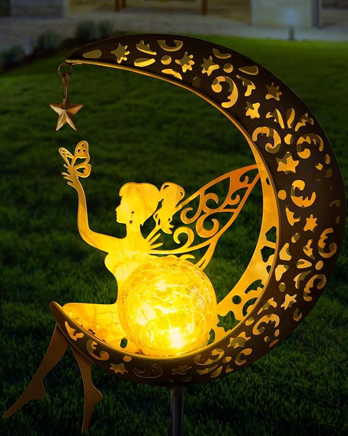 Solar-Powered Garden Statues – Fairy & Moon Figurine Light Stake for ...