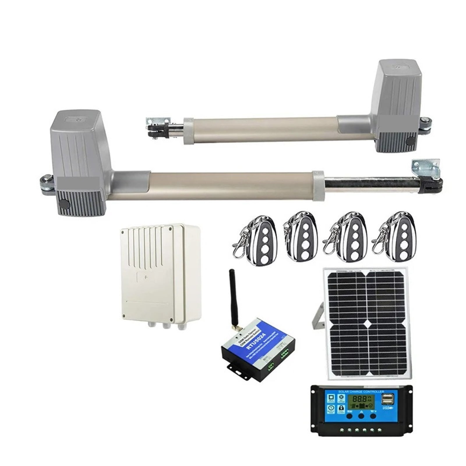 Solar Powered Gate Opener Full Kit For Dual Arms Swing Gates 600KGS Con ...