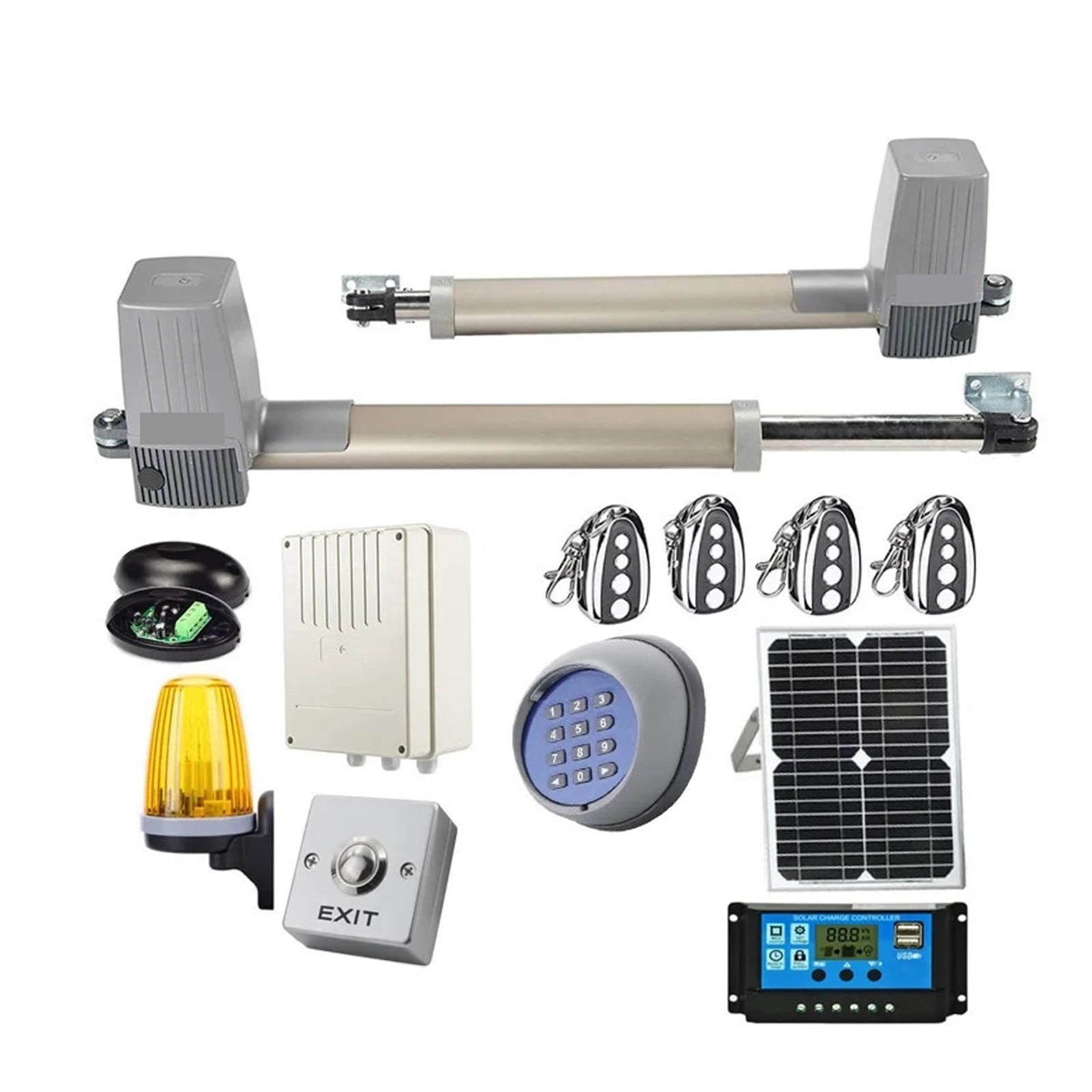 Solar Powered Gate Opener Full Kit For Dual Arms Swing Gates 600KGS Con ...