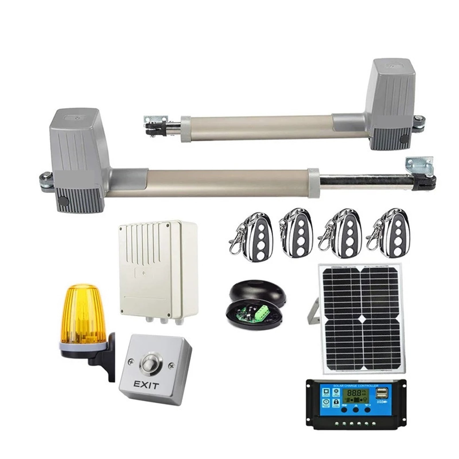 Solar Powered Gate Opener Full Kit For Dual Arms Swing Gates 600KGS Con ...