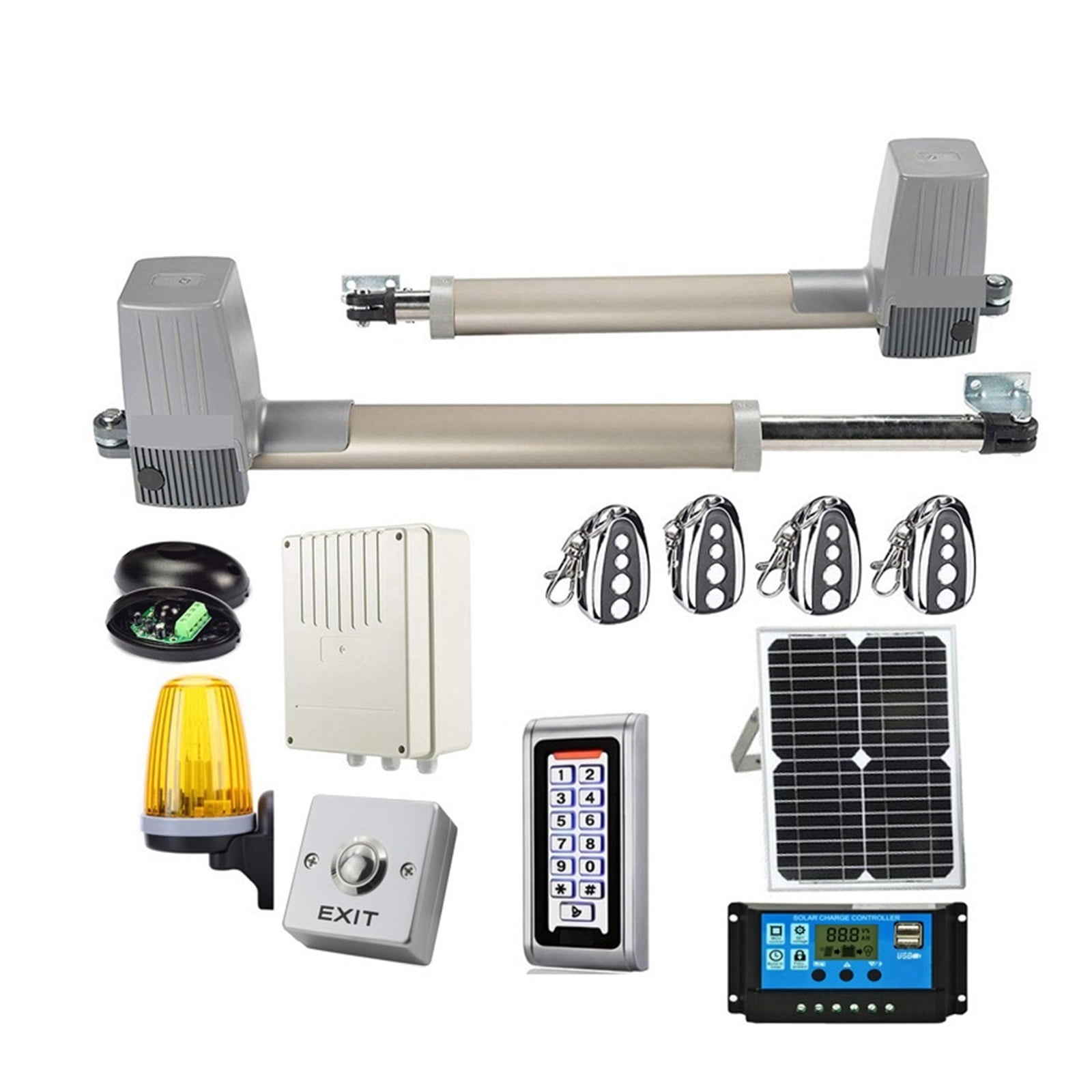 Solar Powered Gate Opener Full Kit For Dual Arms Swing Gates 600KGS Con ...