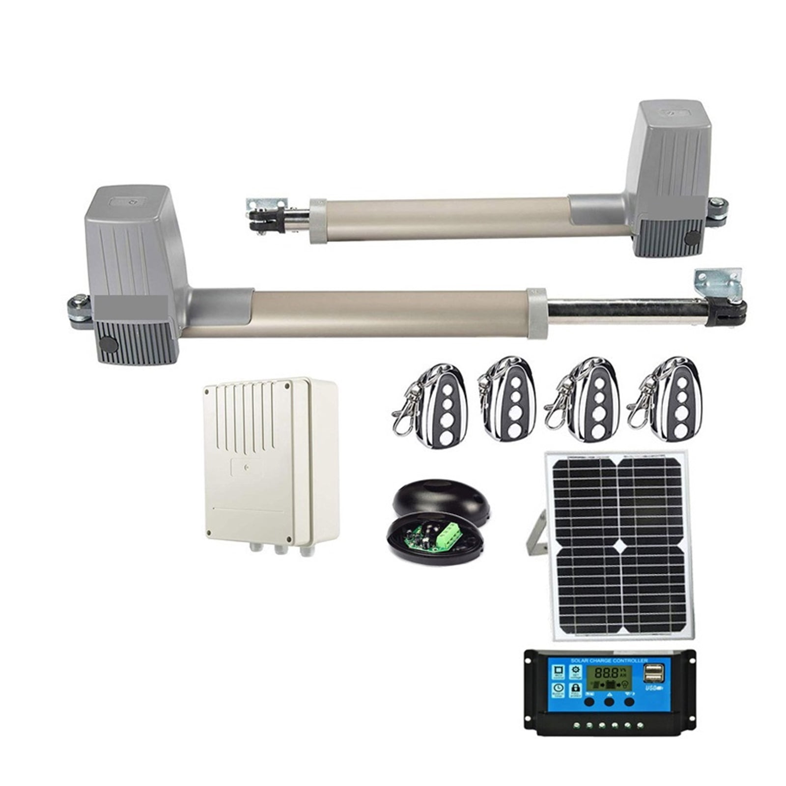 Solar Powered Gate Opener Full Kit For Dual Arms Swing Gates 600KGS Con ...